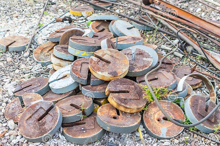 Old Railway Scrap with Poles Stock Photo - Image of metallic, pile ...