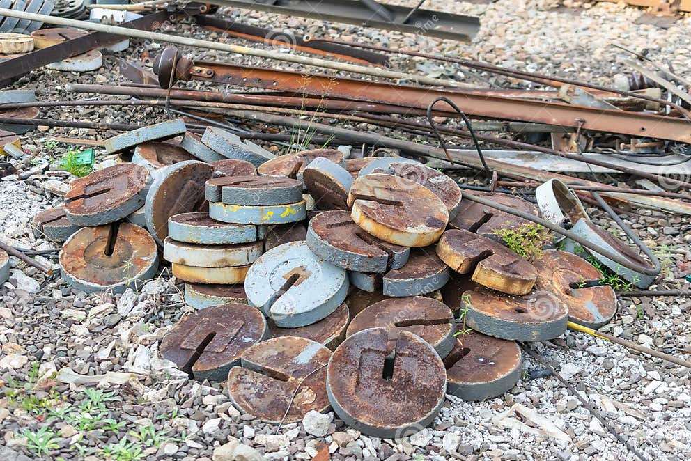 Old Railway Scrap with Poles Stock Photo - Image of vintage, pole ...