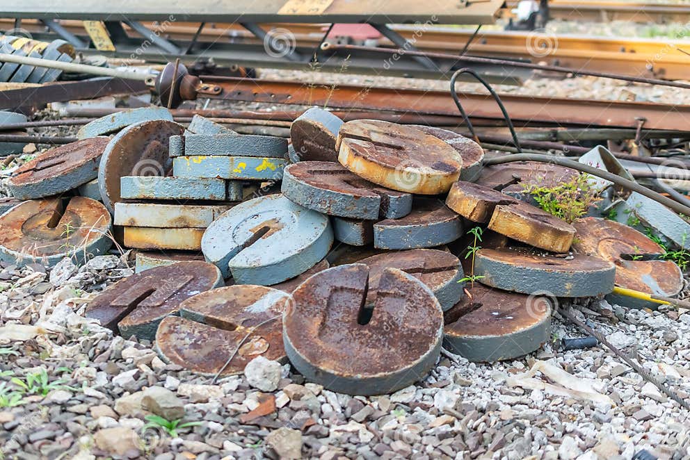 Old Railway Scrap with Poles Stock Image - Image of pile, rail: 282428093