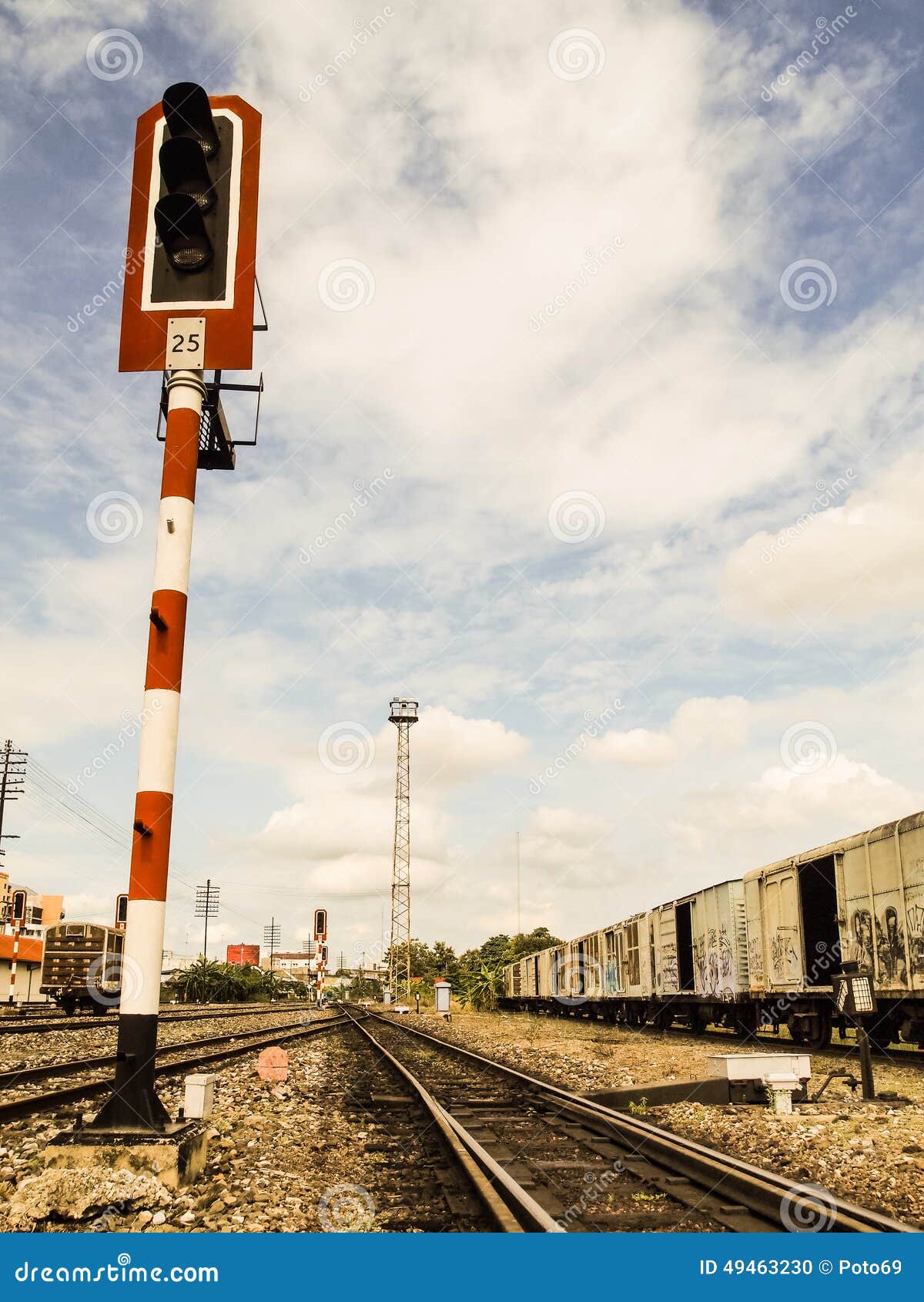 Old Railway Signal Light Pole. Stock Photo - Image of station, train ...