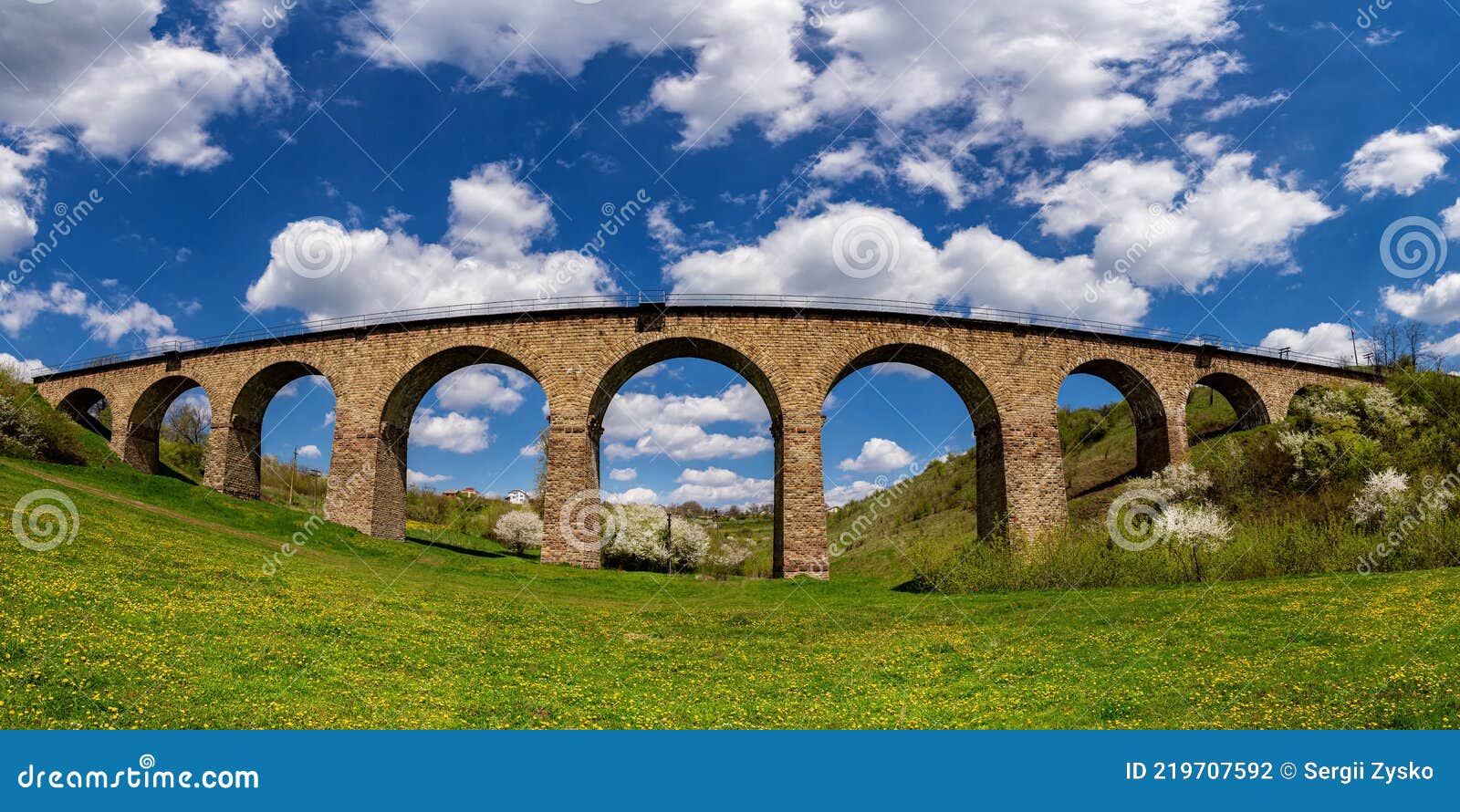 Old Railway Stone Viaduct in the Spring in Sunny Day Stock Photo ...