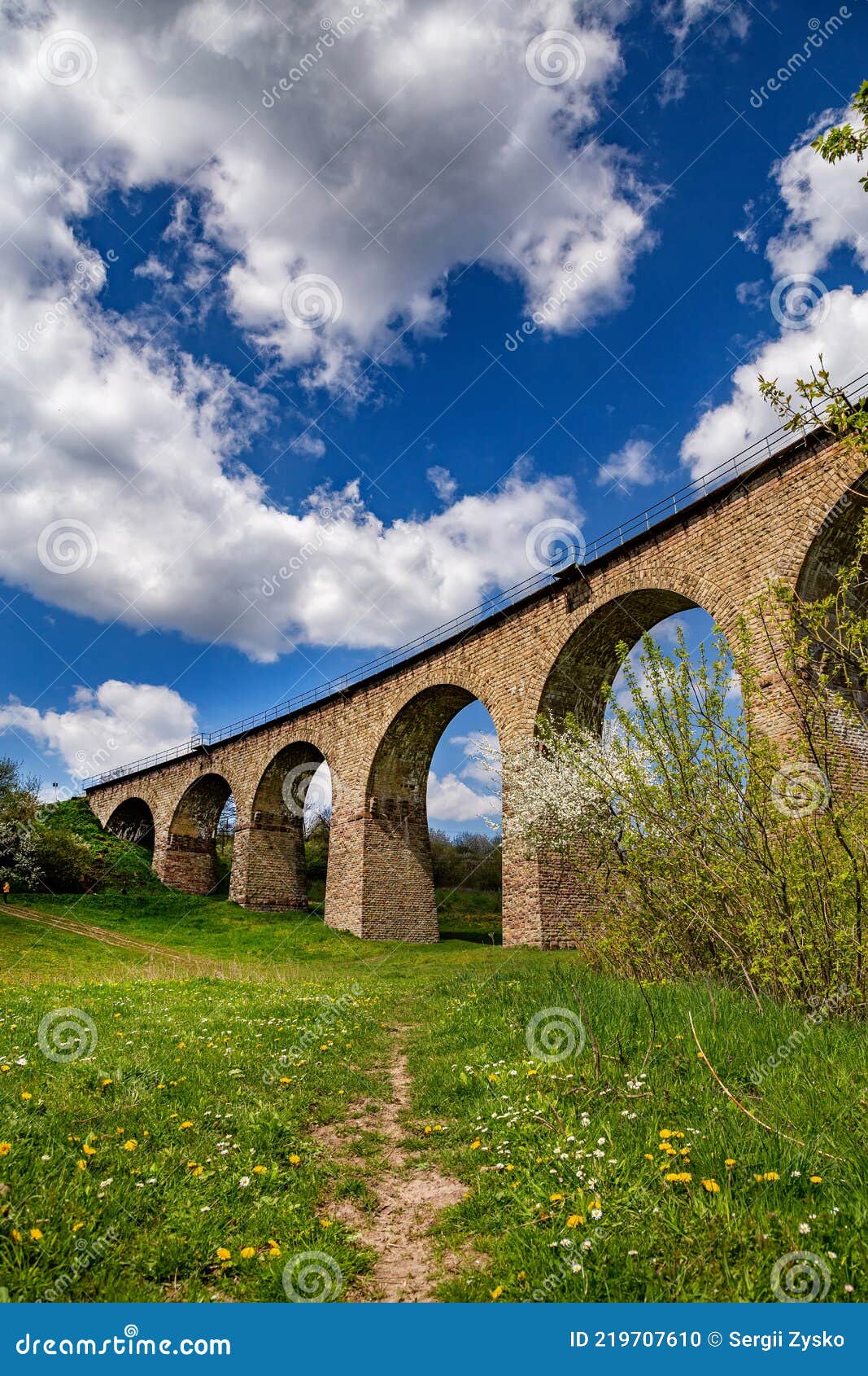 Old Railway Stone Viaduct in the Spring in Sunny Day Stock Photo ...