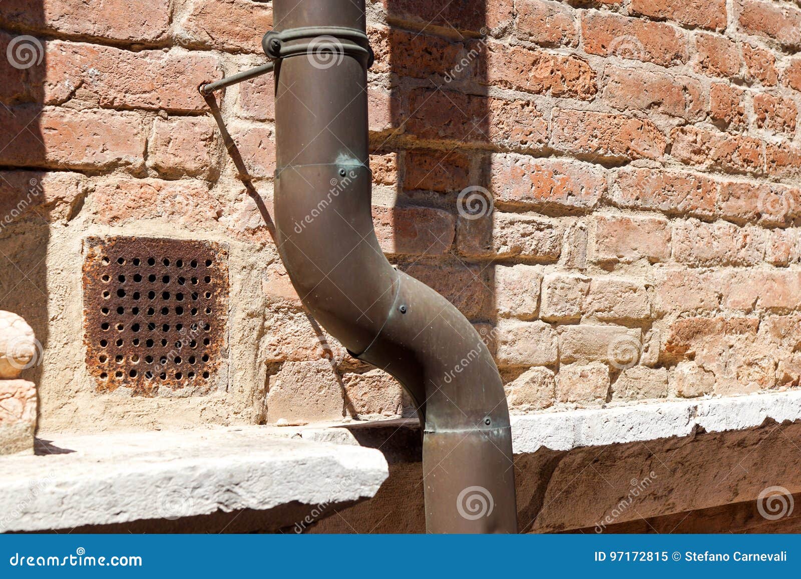Old Rain Gutter on a Brick Wall Home Stock Image - Image of water ...
