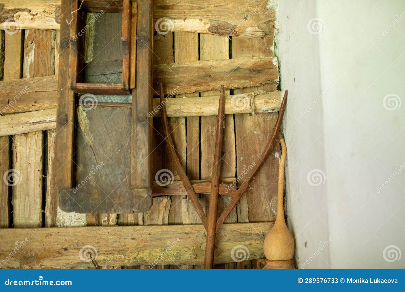Old Rake and Another Antique Peasant Tools. Stock Image - Image of ...