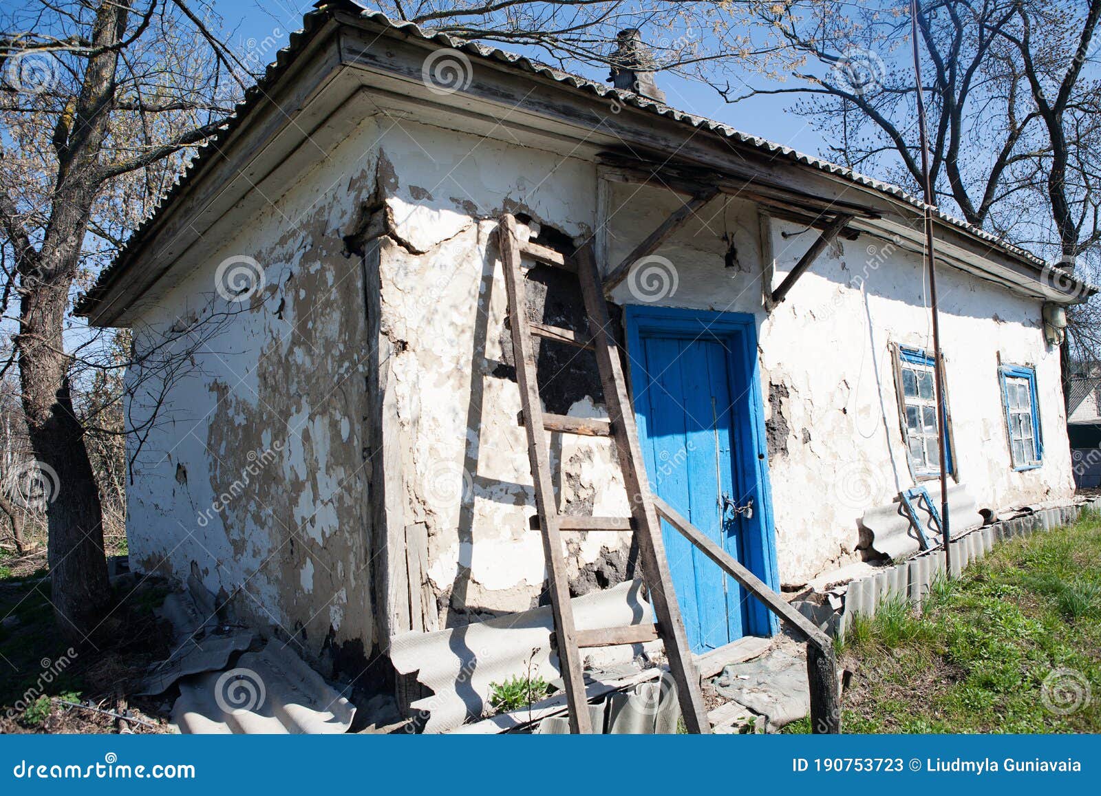 Old Ramshackle House on Hill among Spring Trees Stock Image - Image of ...