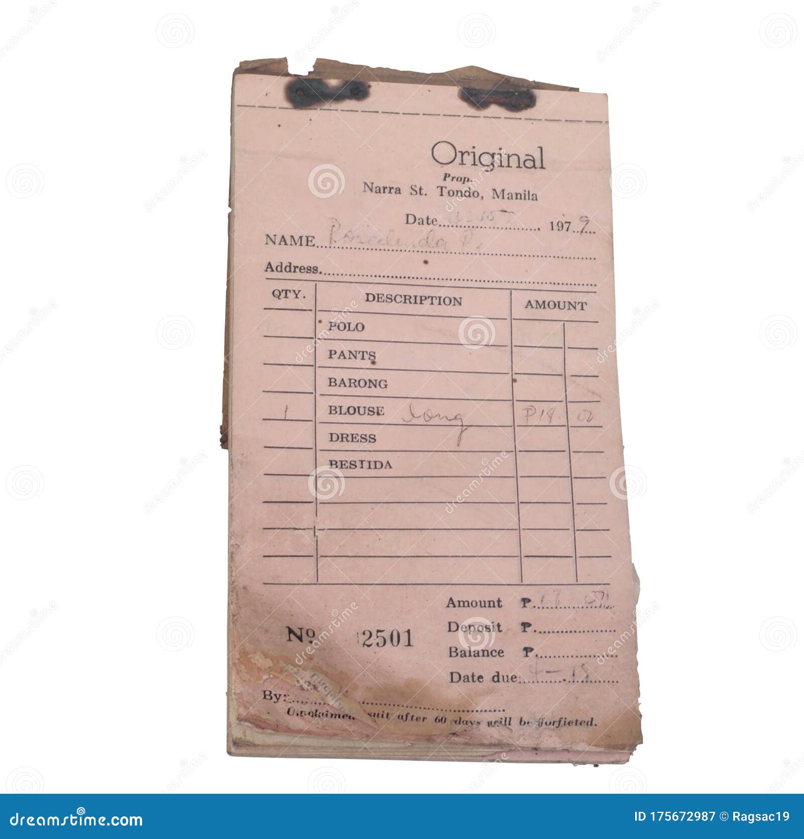 Old Receipt Dated 1979 in a White Background Stock Image - Image of ...