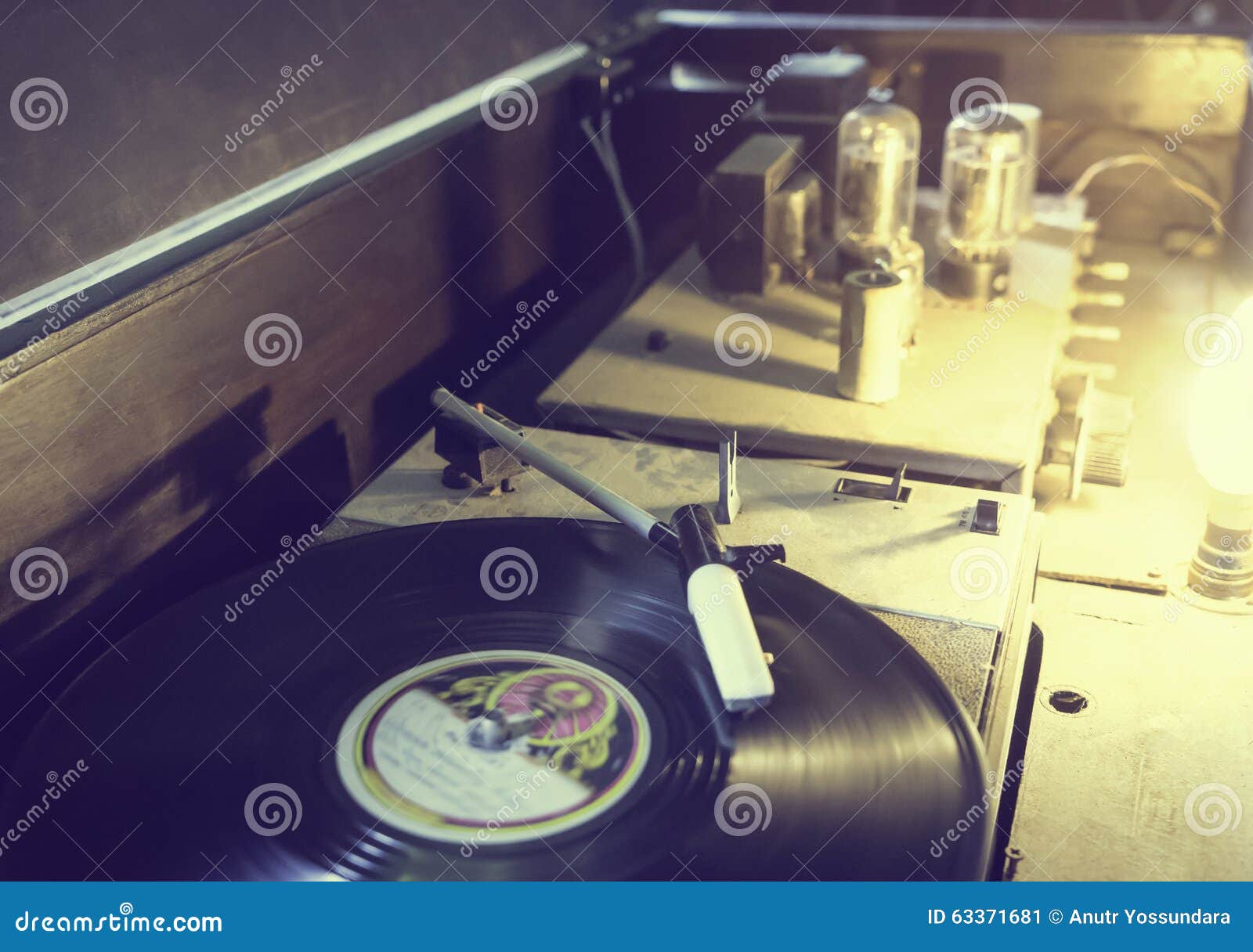 Old Record Player Rotating Disc,vintage Tone. Stock Image - Image of ...