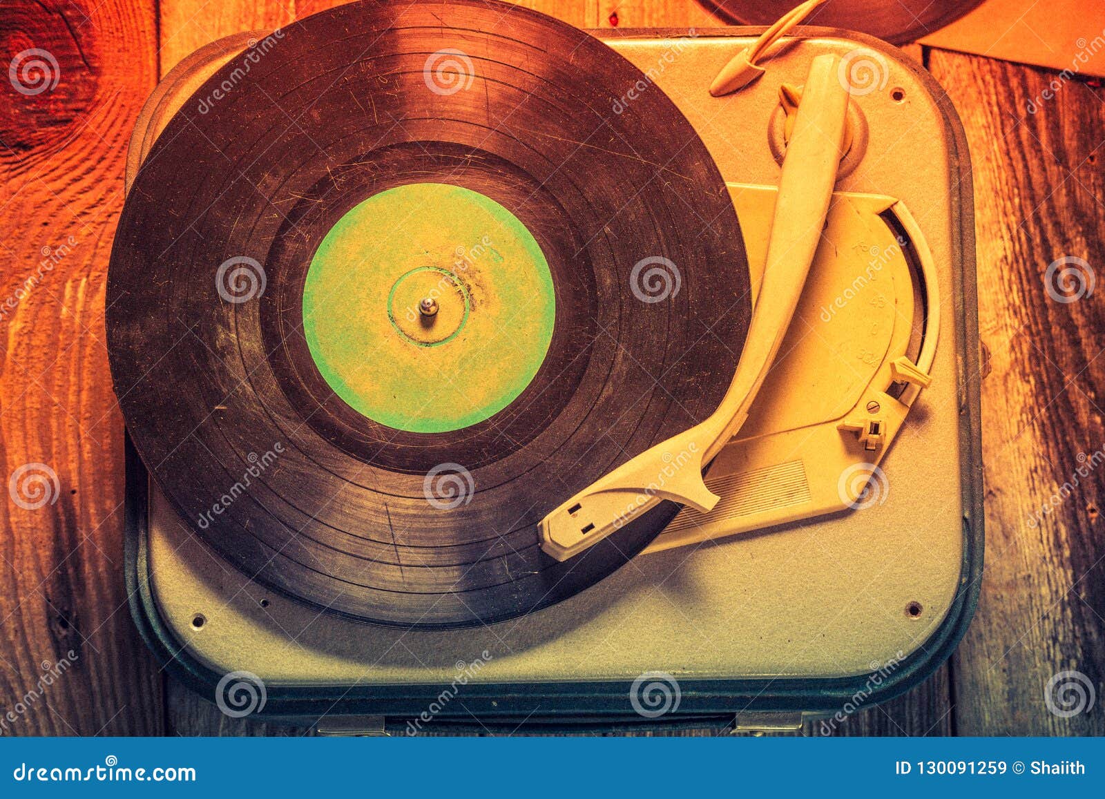 Old Record Player with a Stack of Vinyl Records Stock Image - Image of ...