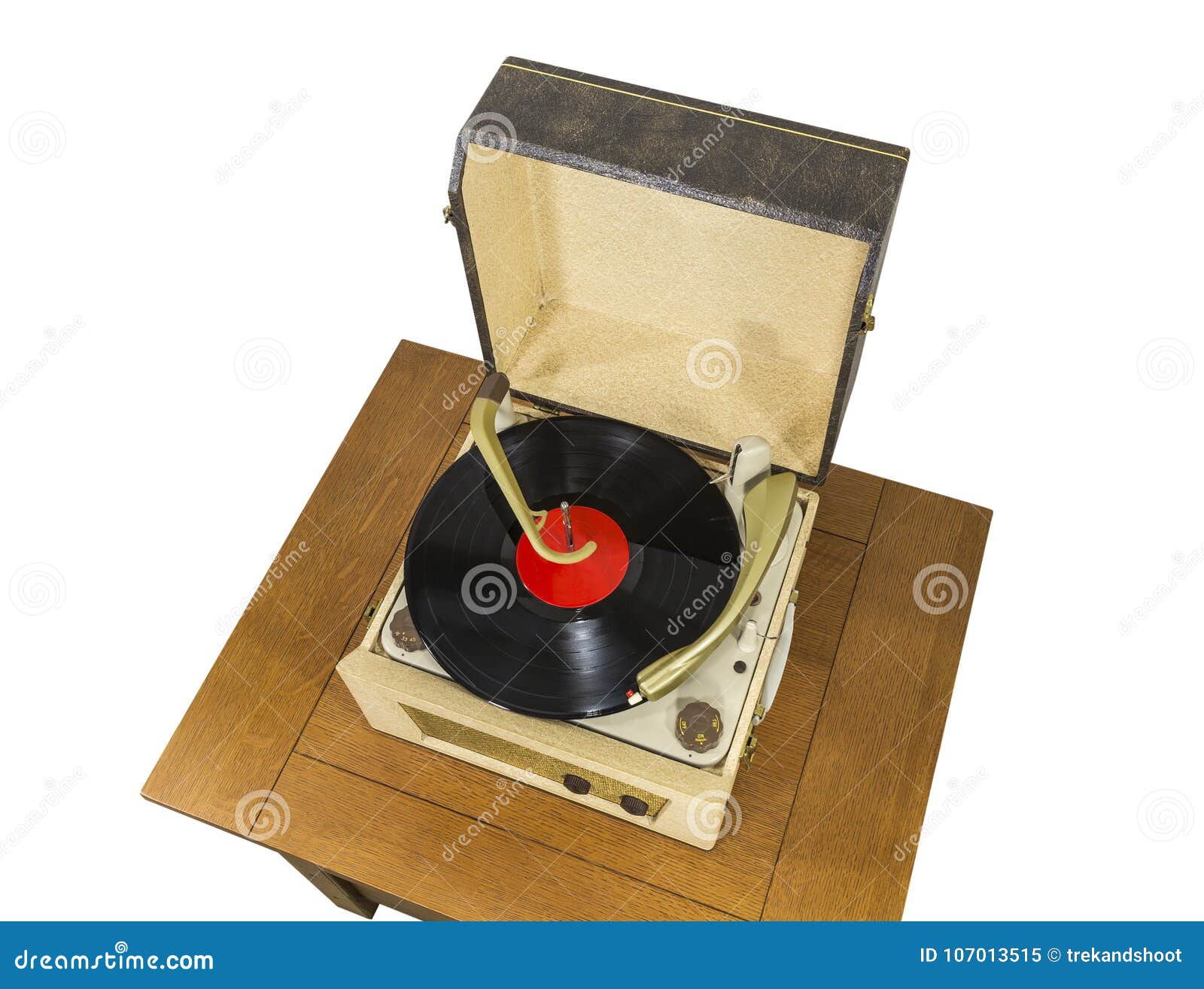 Old Record Player on Table Isolated on White Stock Image - Image of ...