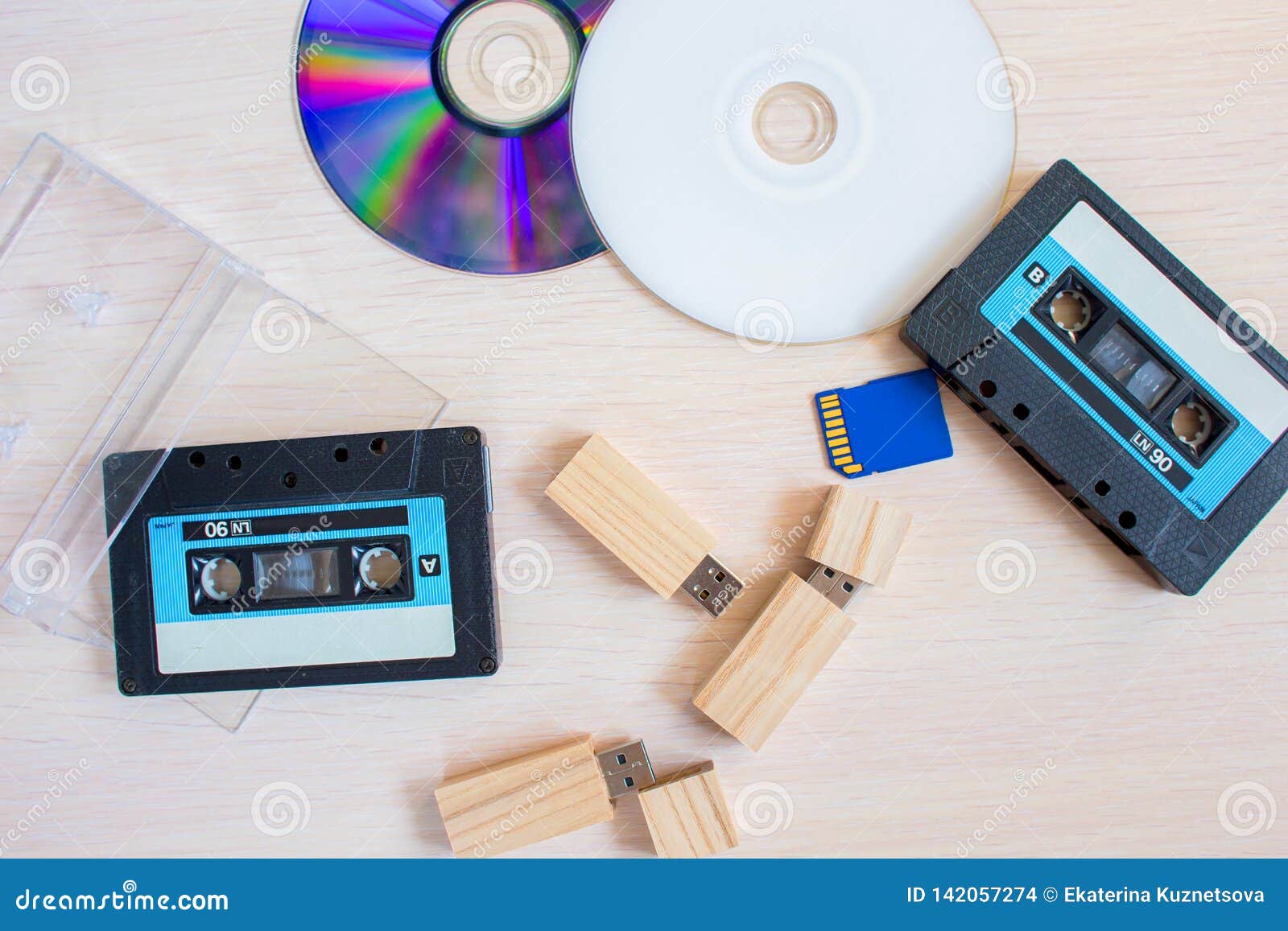 Old Recorder Cartridge, USB Stick, and Compact Disks Together Stock ...