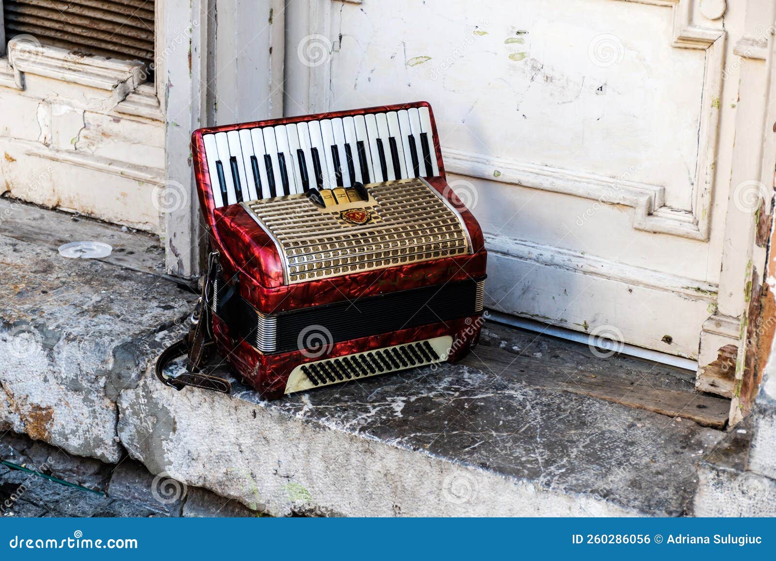 Old red accordion stock photo. Image of accordion, melodija - 260286056