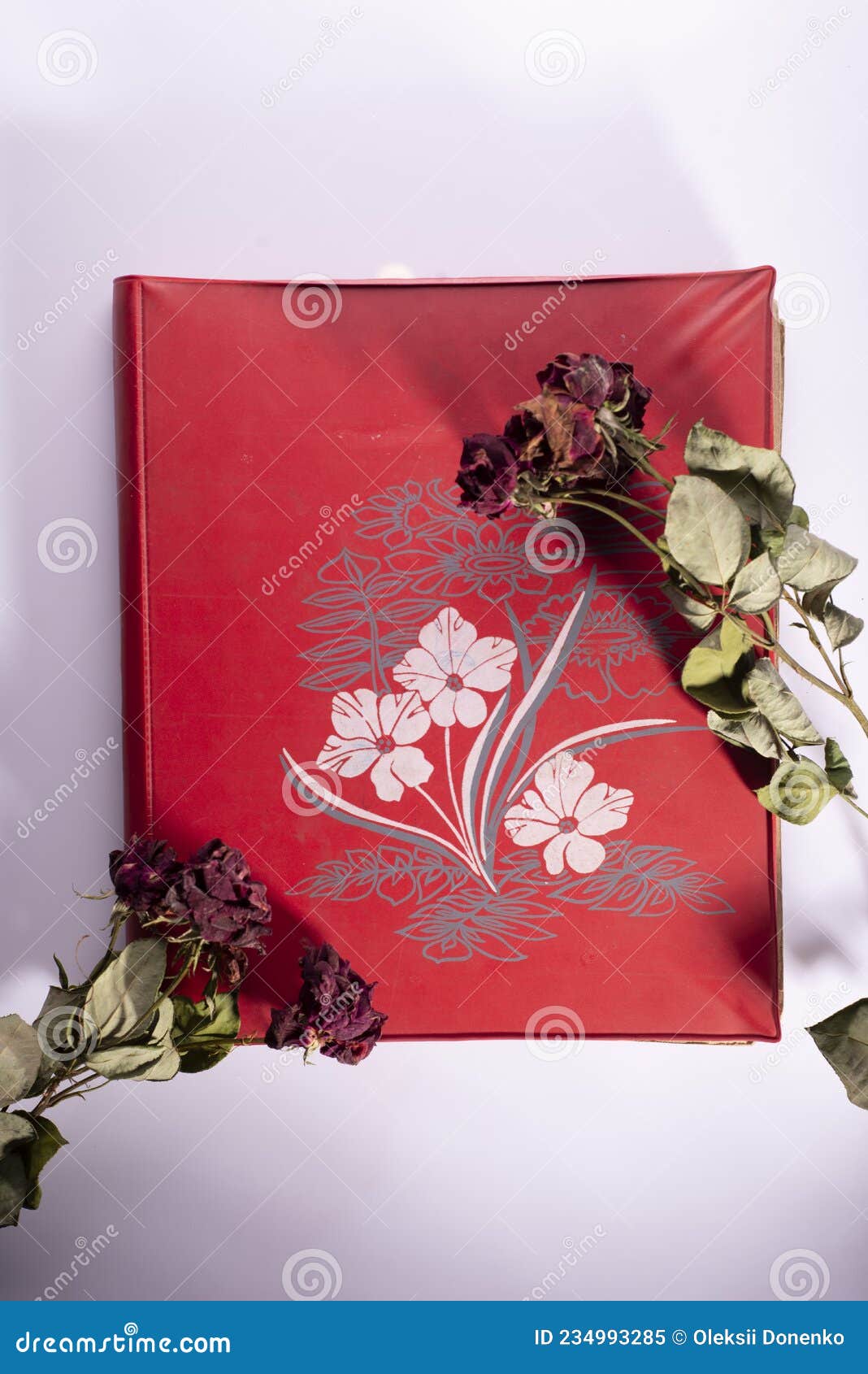 Old Red Album with Flowers on a White Background Stock Image - Image of ...
