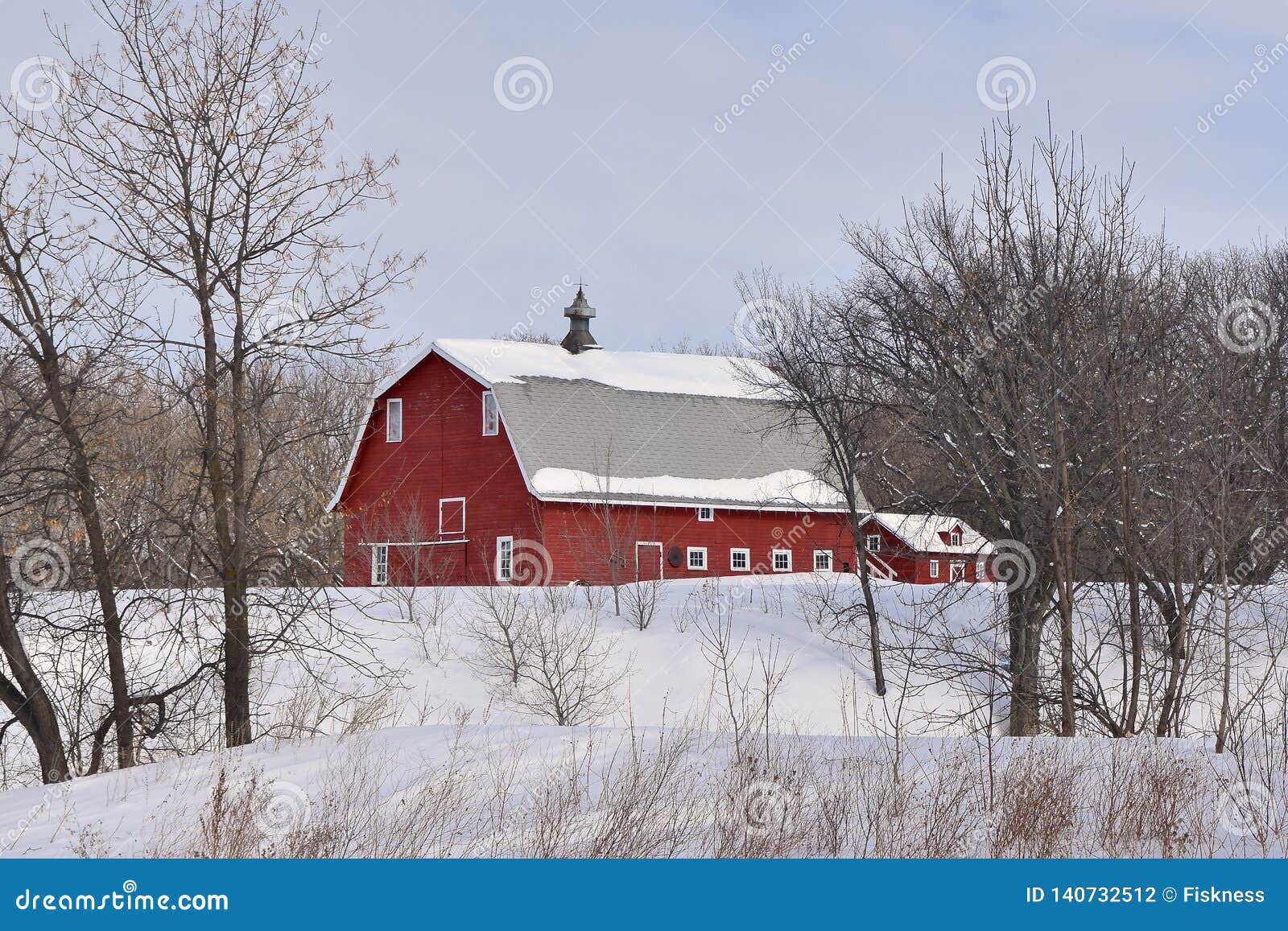 Old red barn in the winter stock photo. Image of memories - 140732512