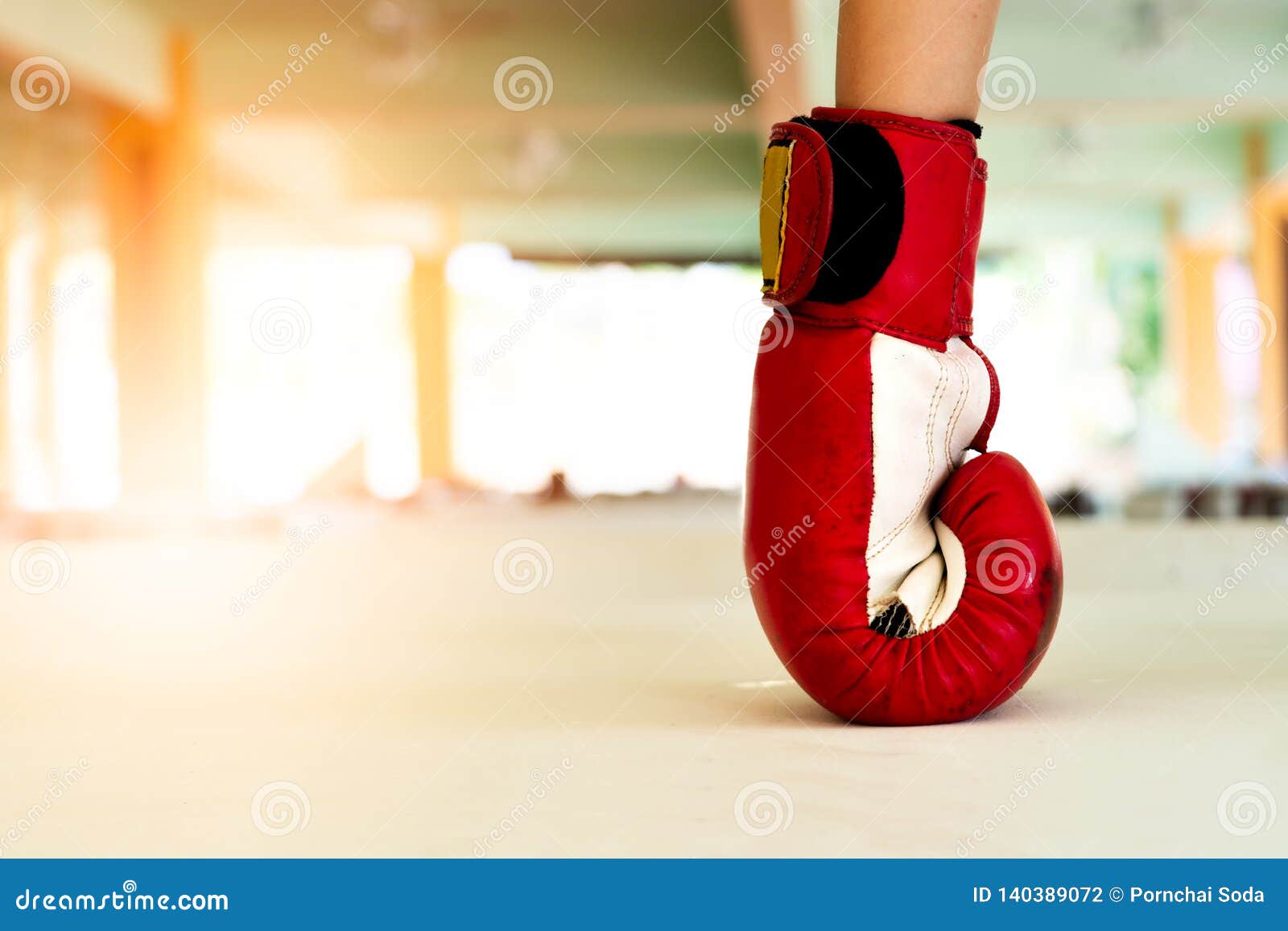 Old Red Boxing Gloves Knock Out the Ground Stock Photo - Image of ...