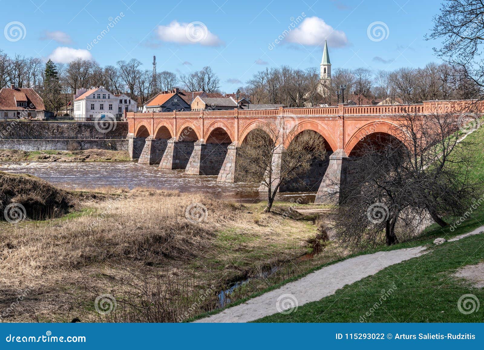 Old Red Brick Bridge on River Stock Photo - Image of bridge, venta ...
