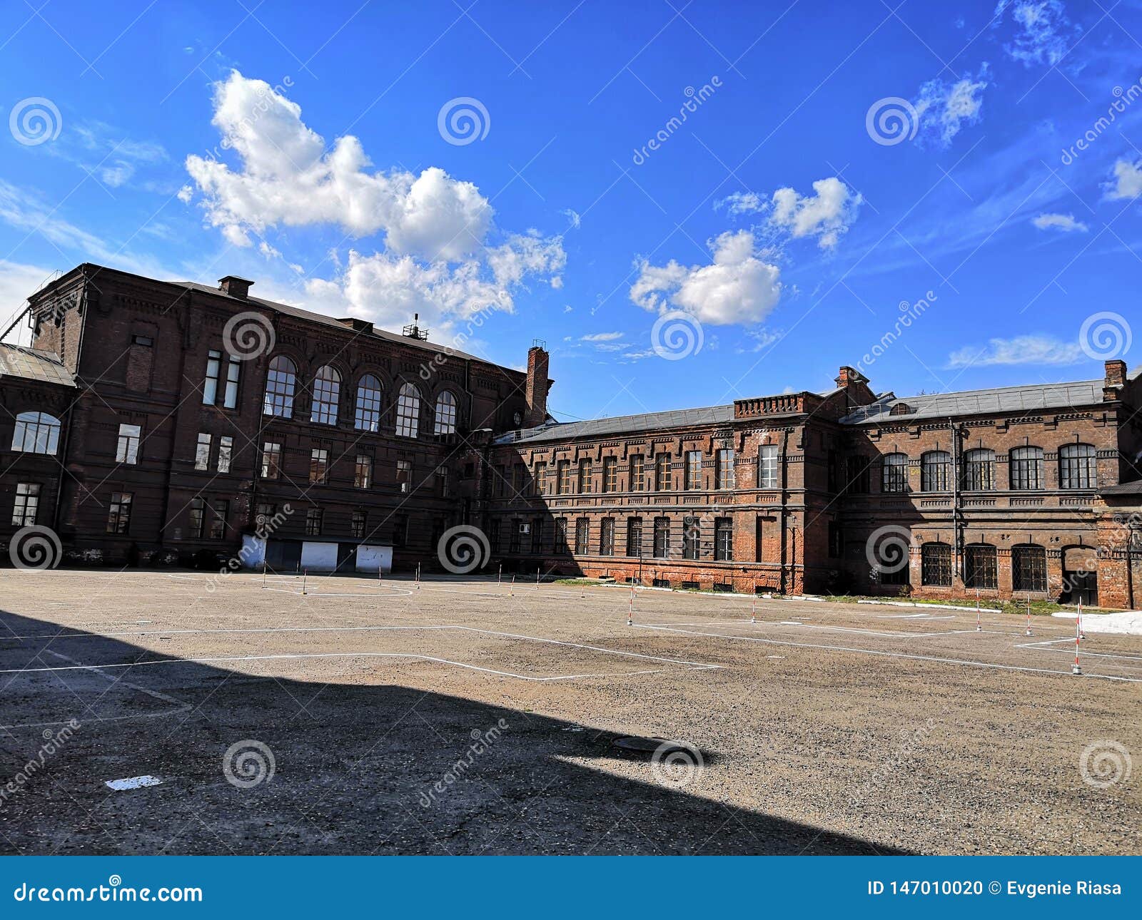Old Red Brick Building Blue Sky And Clouds Old Red Brick Building With ...