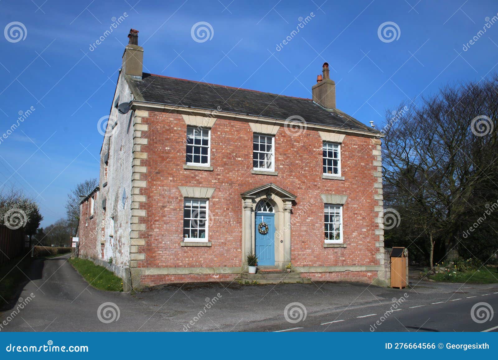 Old Red Brick Building Free Little Library Outside Stock Photo - Image ...