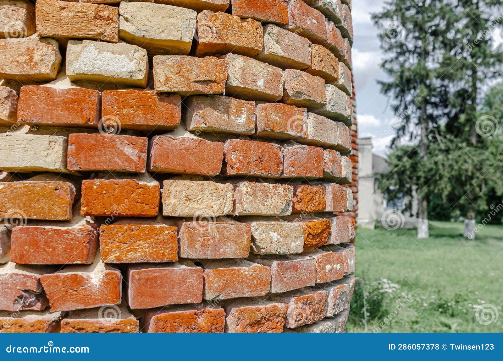 Old Red Brick Column, Weathering Cement between Bricks Stock Photo ...