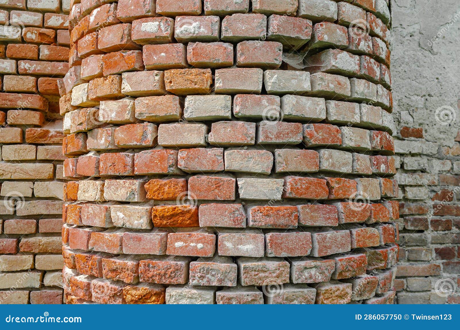 Old Red Brick Column, Weathering Cement between Bricks Stock Photo ...