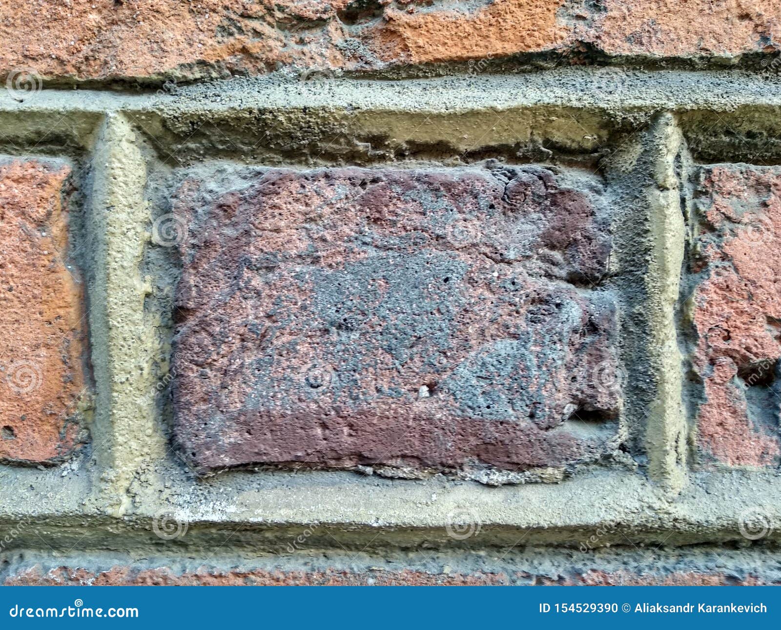 Old Red Brick with Seams between the Masonry. the Cement Solution is ...