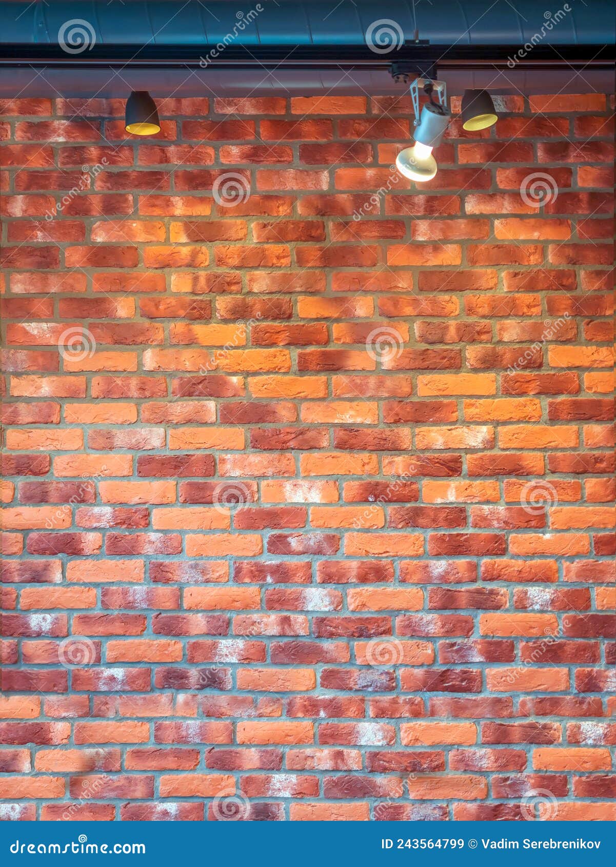 Old Red-brick Wall with Backlight Track Lights Stock Image - Image of ...