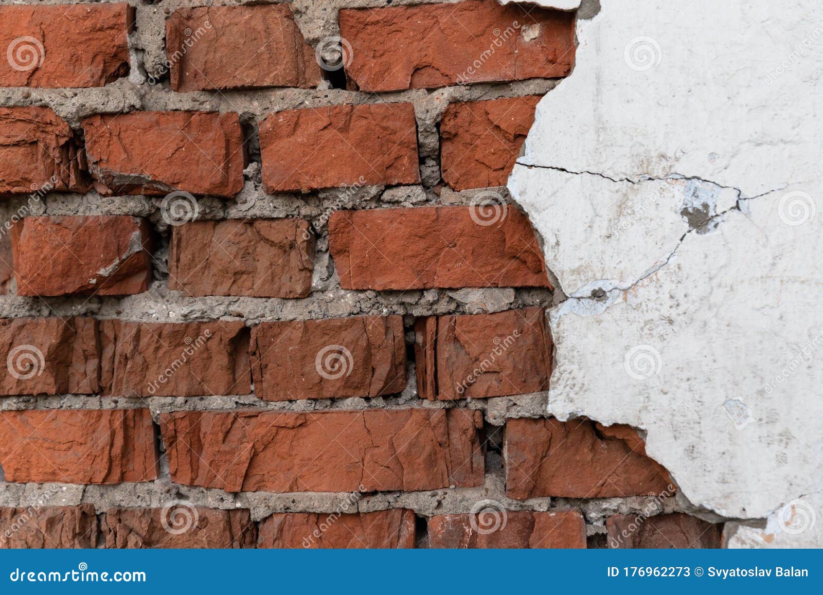 Old Red Brick Wall with Collapsed White Plaster Stock Image - Image of ...