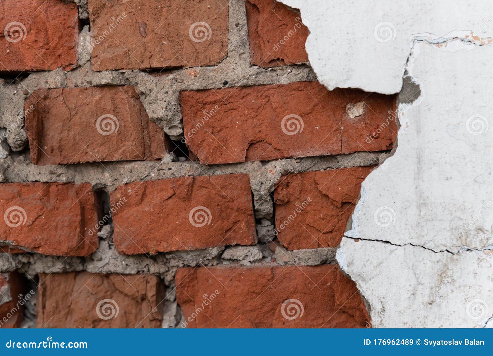 Old Red Brick Wall with Collapsed White Plaster Stock Image - Image of ...