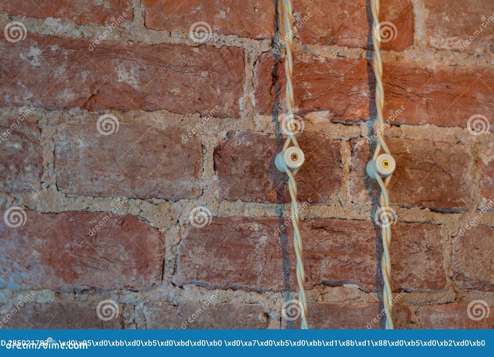 Old Red Brick Wall with Electrical Wires in Insulation Stock Image ...