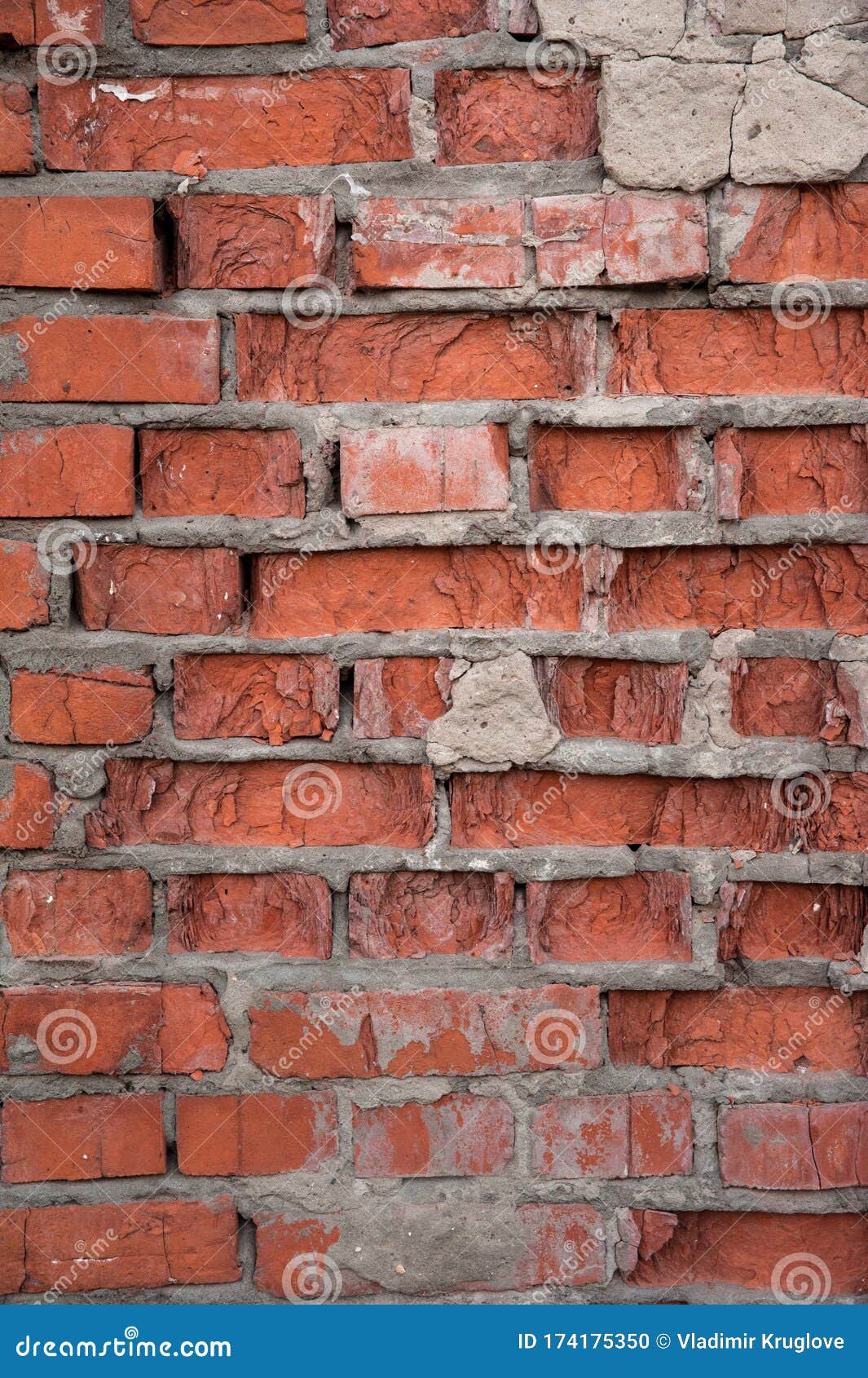 An Old Red-brick Wall with Fallen Gray Plaster. Crumbling Brick Walls ...