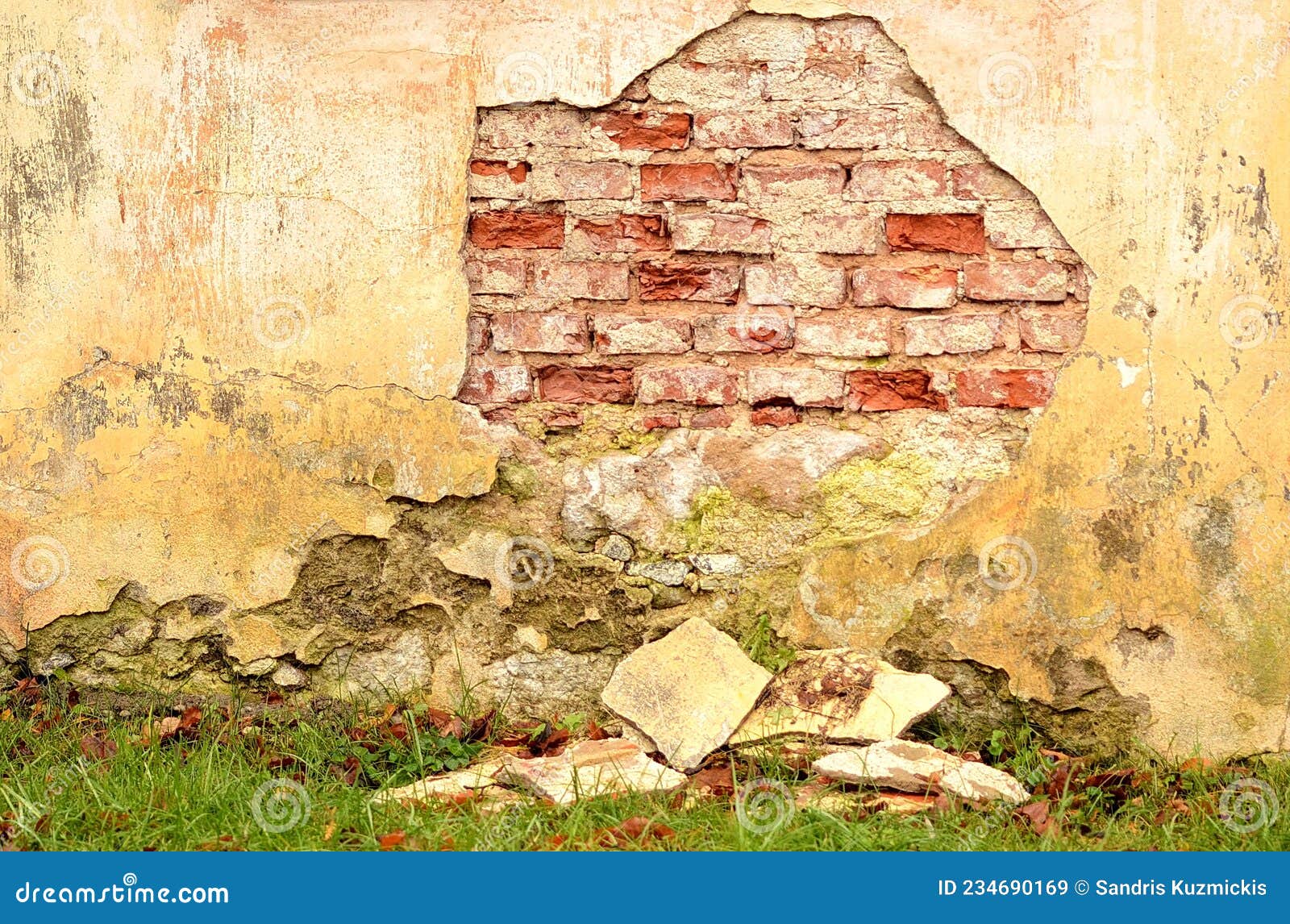 Old Red Brick Wall with Fallen Plaster Stock Image - Image of latvia ...