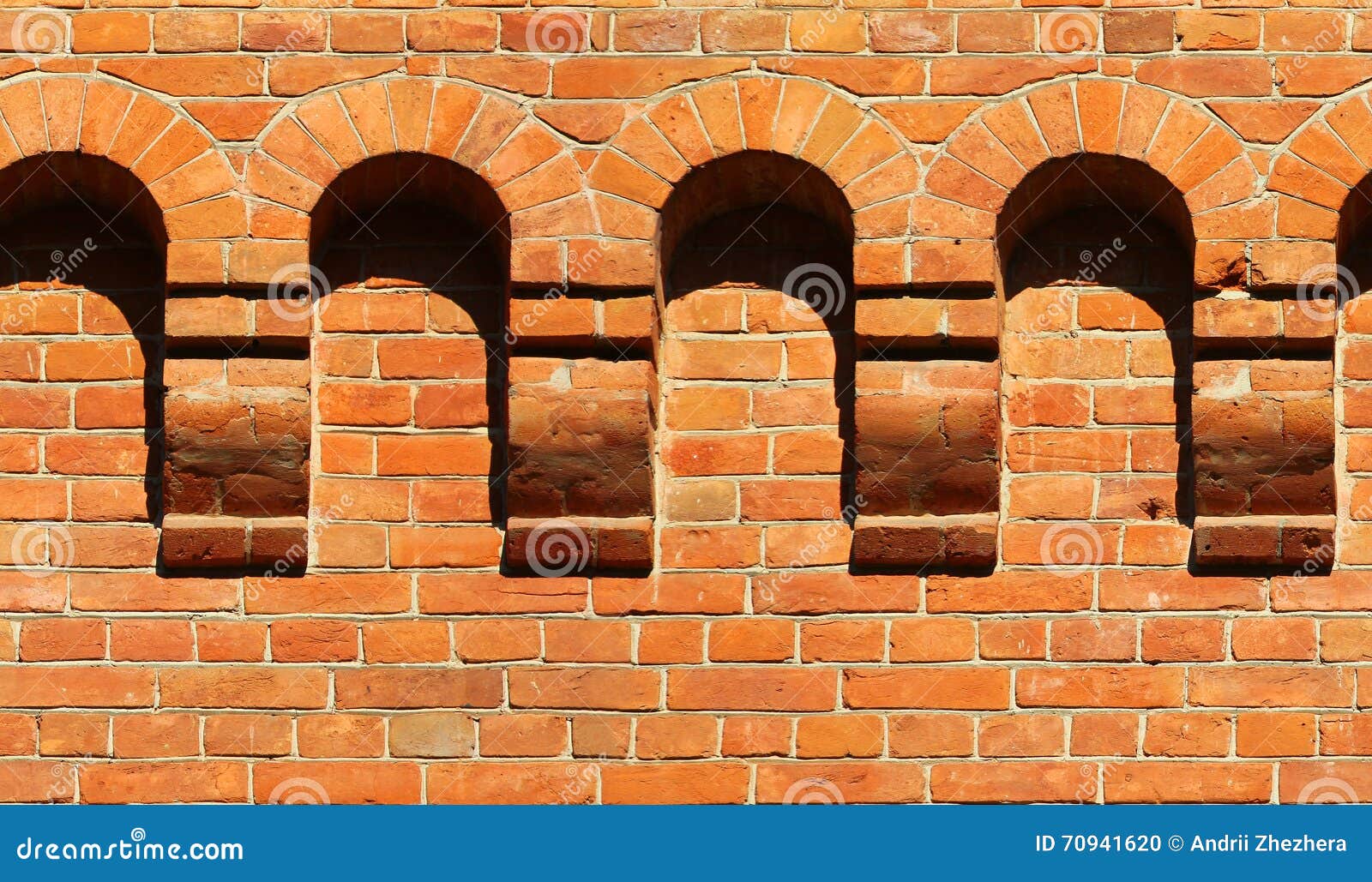 Old Red Brick Wall Fragment with Arches. Horizontal Seamless Arc Stock ...