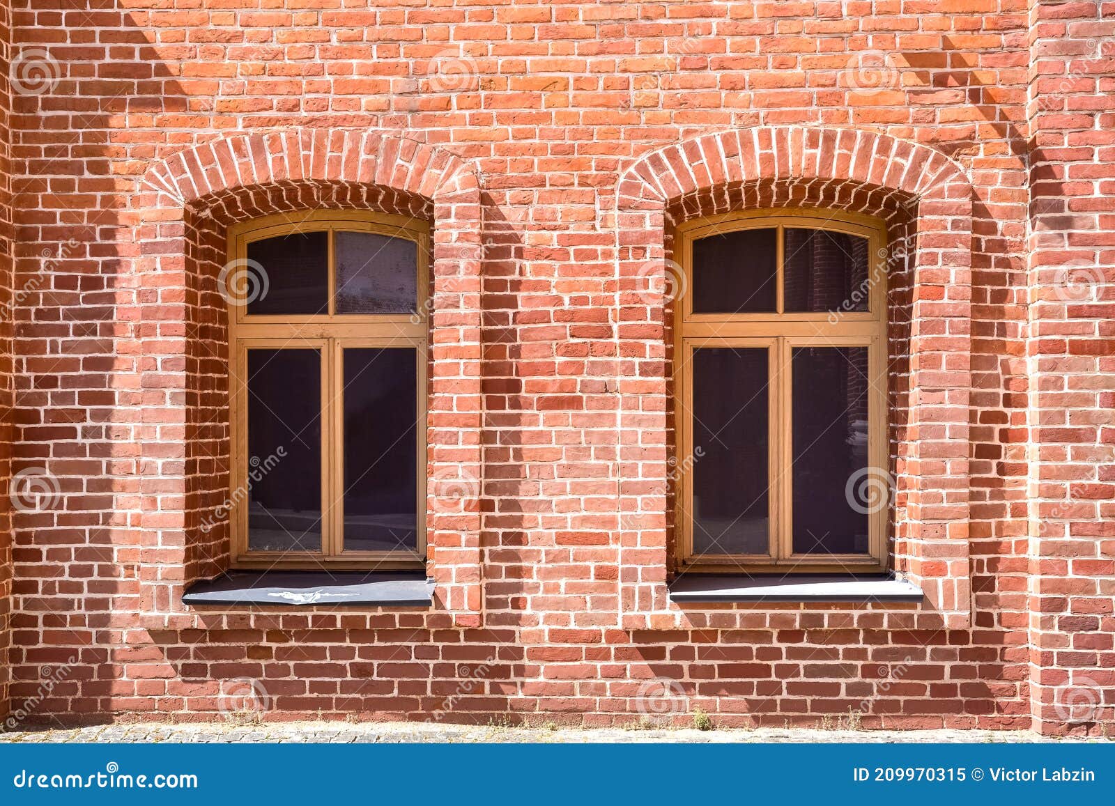 An Old Red Brick Wall with Two Windows Stock Image - Image of masonry ...