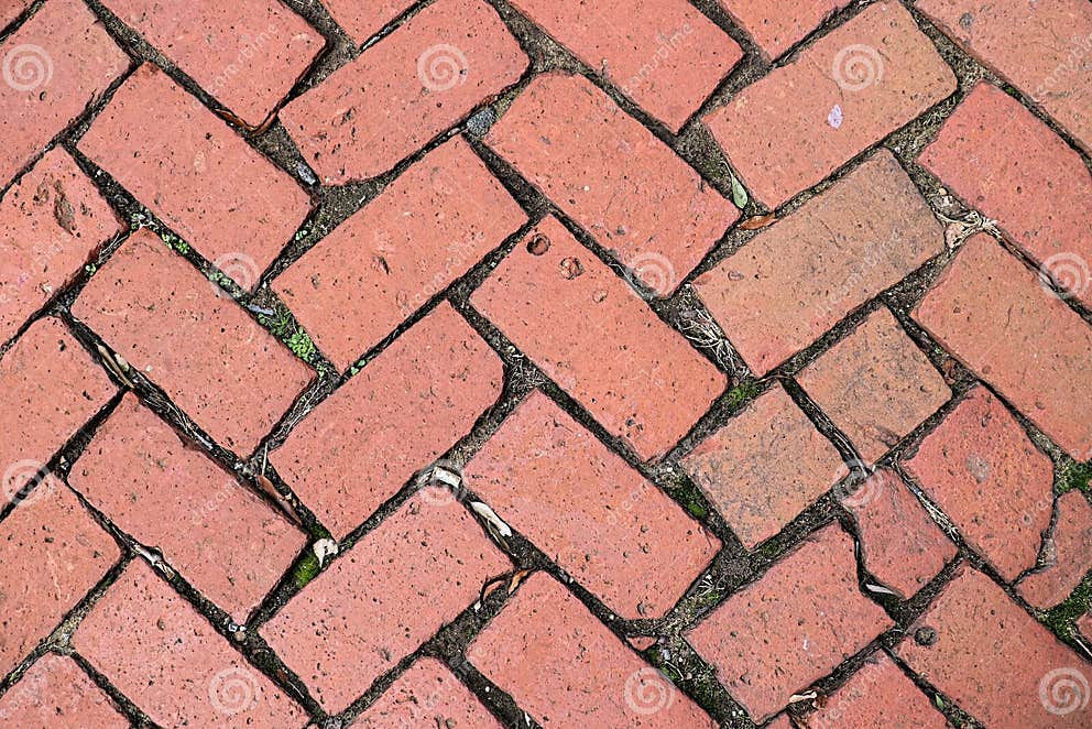 Old Red Brick Make an Angled Pathway and Fill the Screen Stock Photo ...