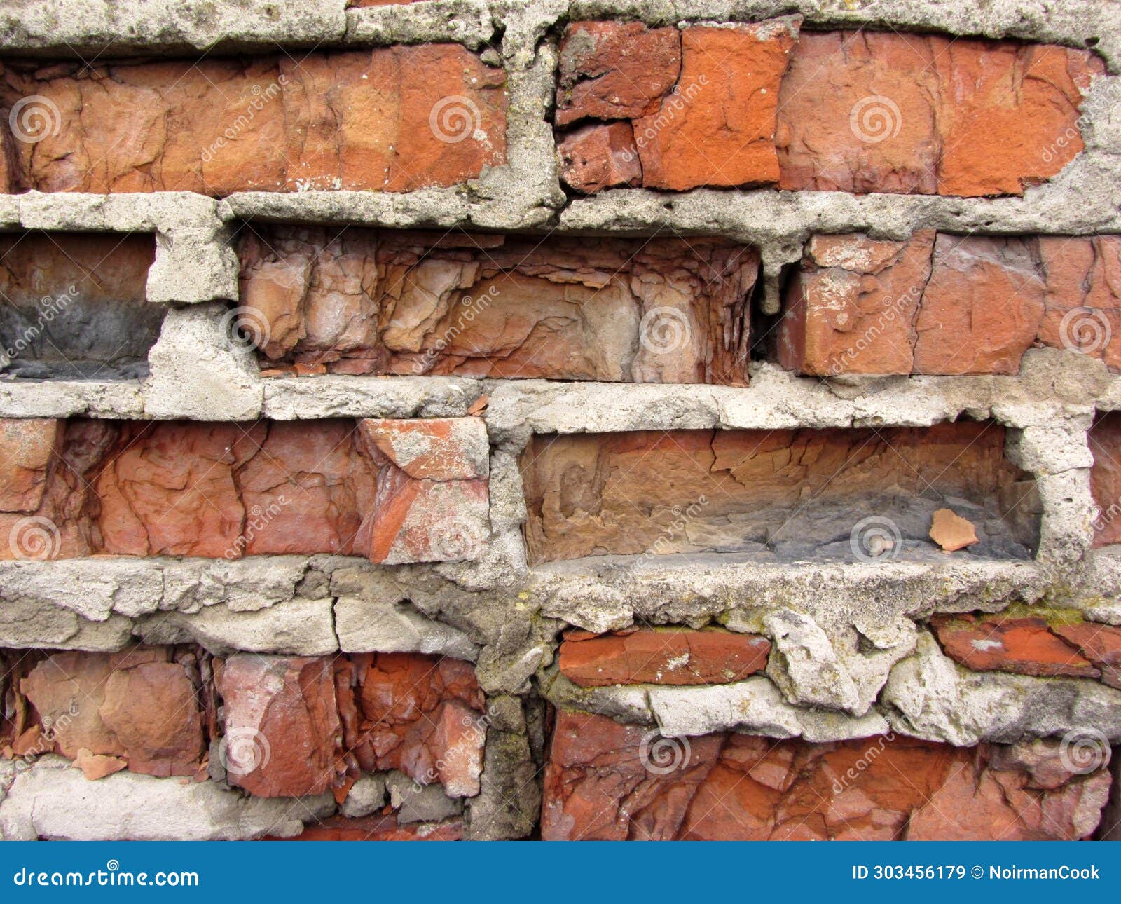 Old Red Brickwork Delaminating Bricks with Wall Cavities Stock Image ...