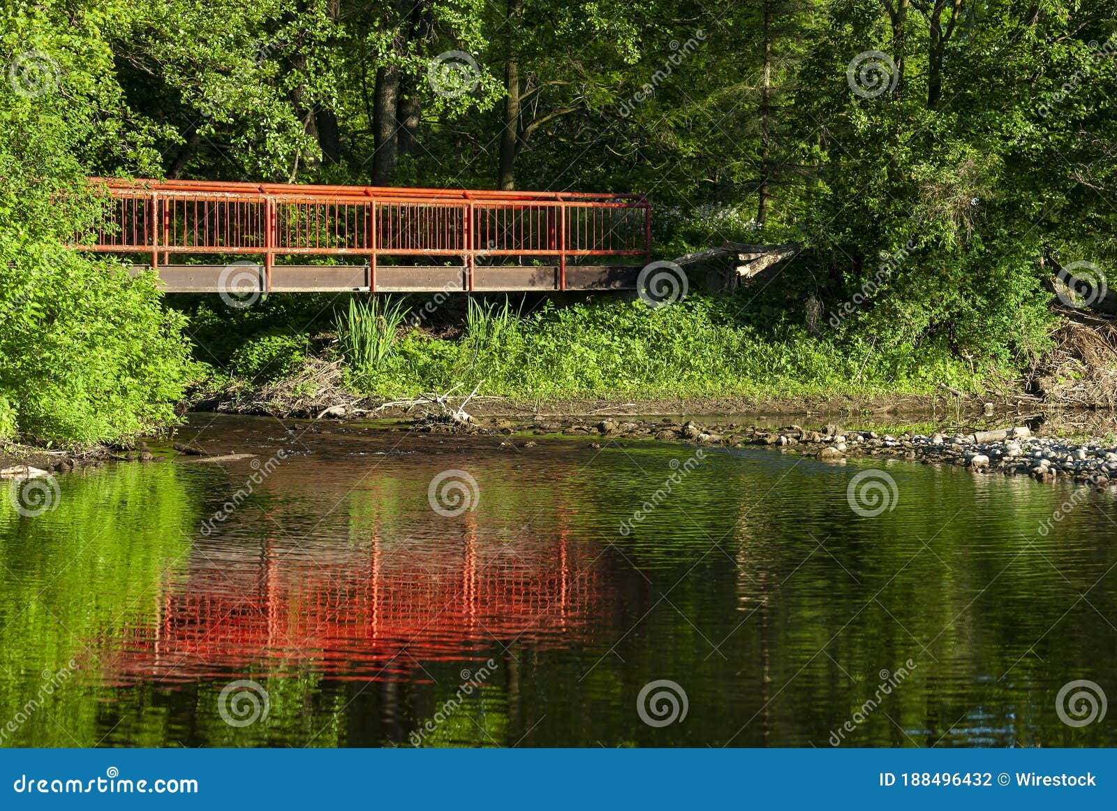 Old Red Bridge Crossing the River Stock Photo - Image of outdoor, retro ...