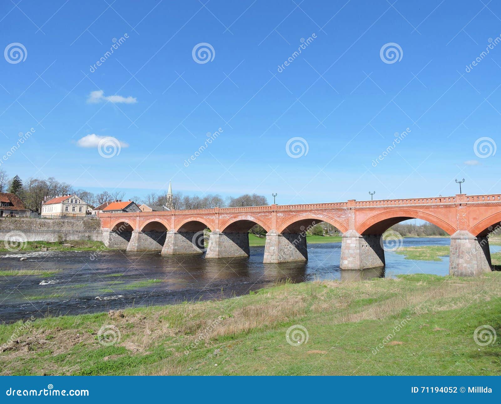 Old red Bridge, Latvia stock photo. Image of latvia, spring - 71194052