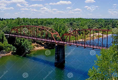 Old Red Bridge Over the American River Stock Image - Image of ...