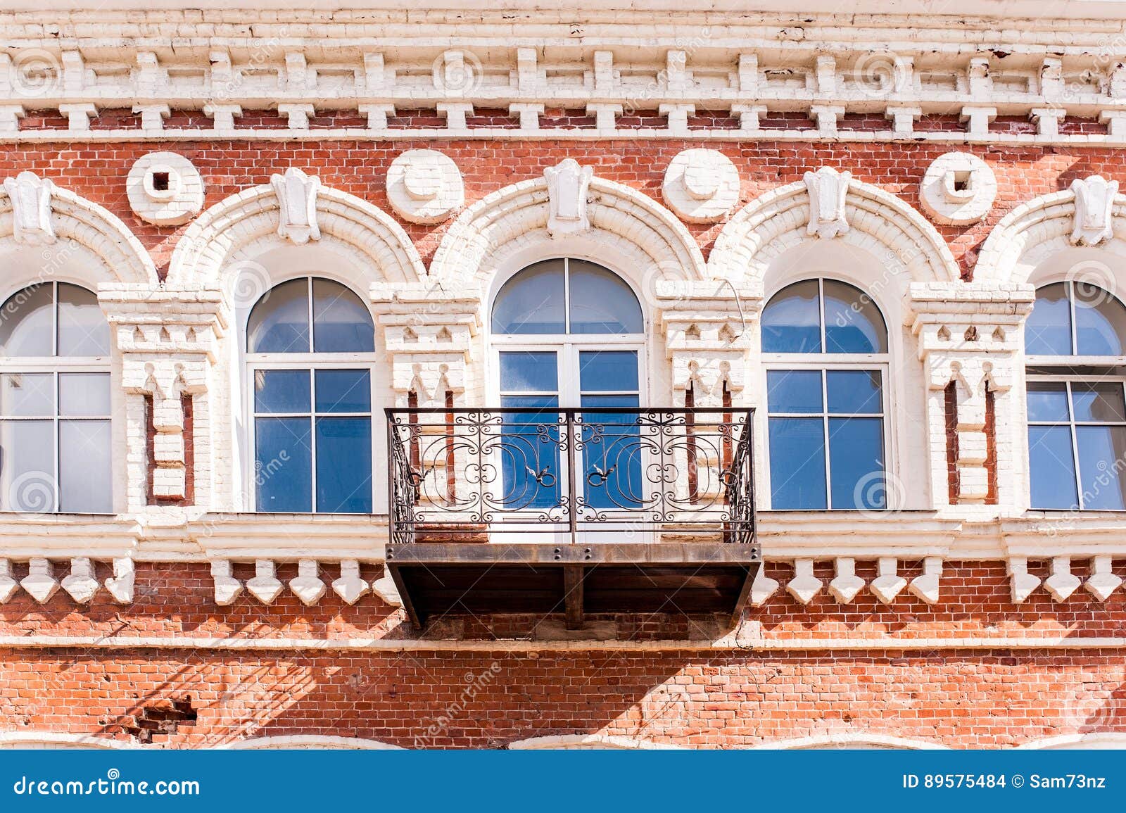 Old Red Building with Balcony Stock Photo - Image of multistory ...