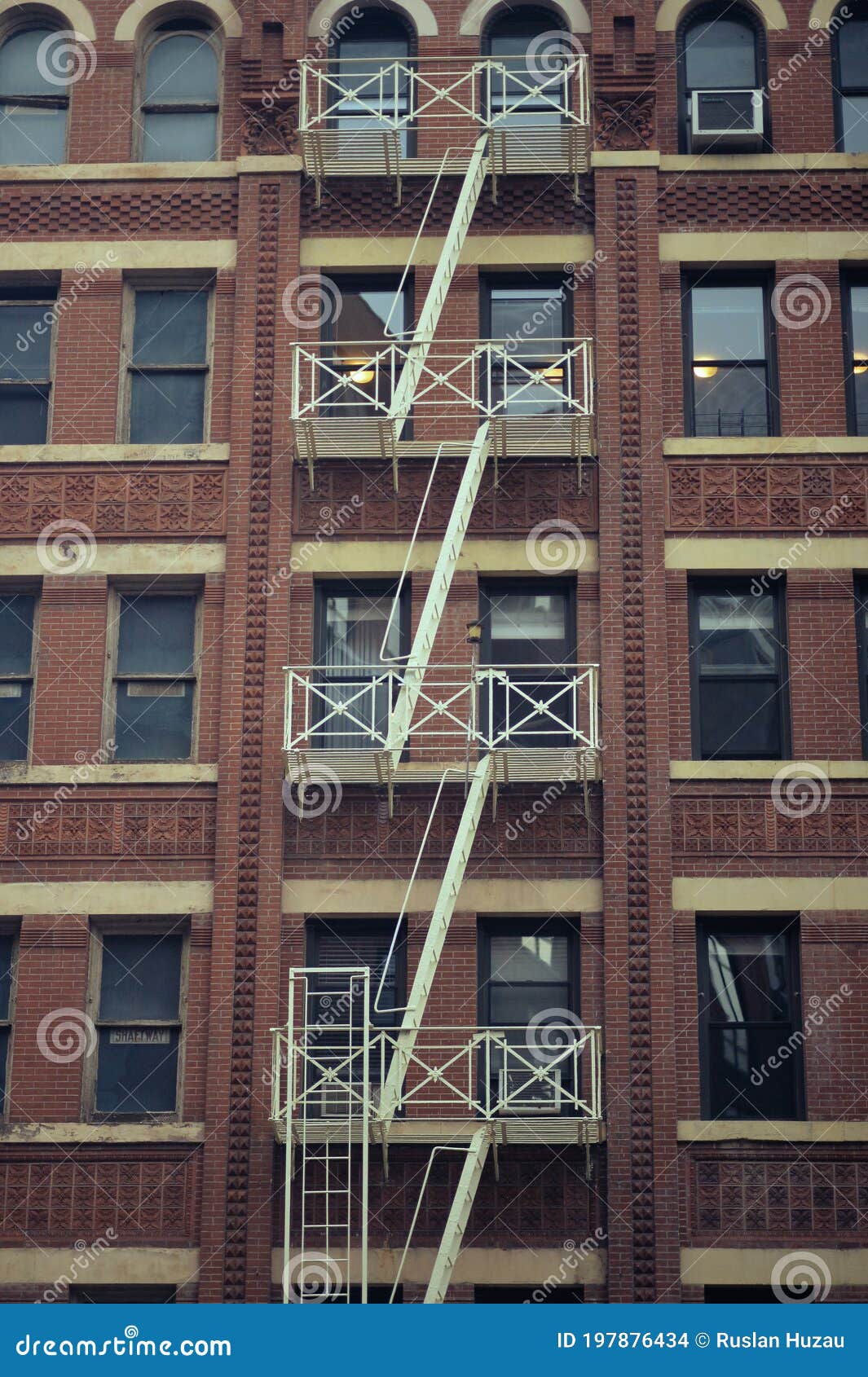 Old Red Building in NYC Close Up Stock Photo - Image of windows ...