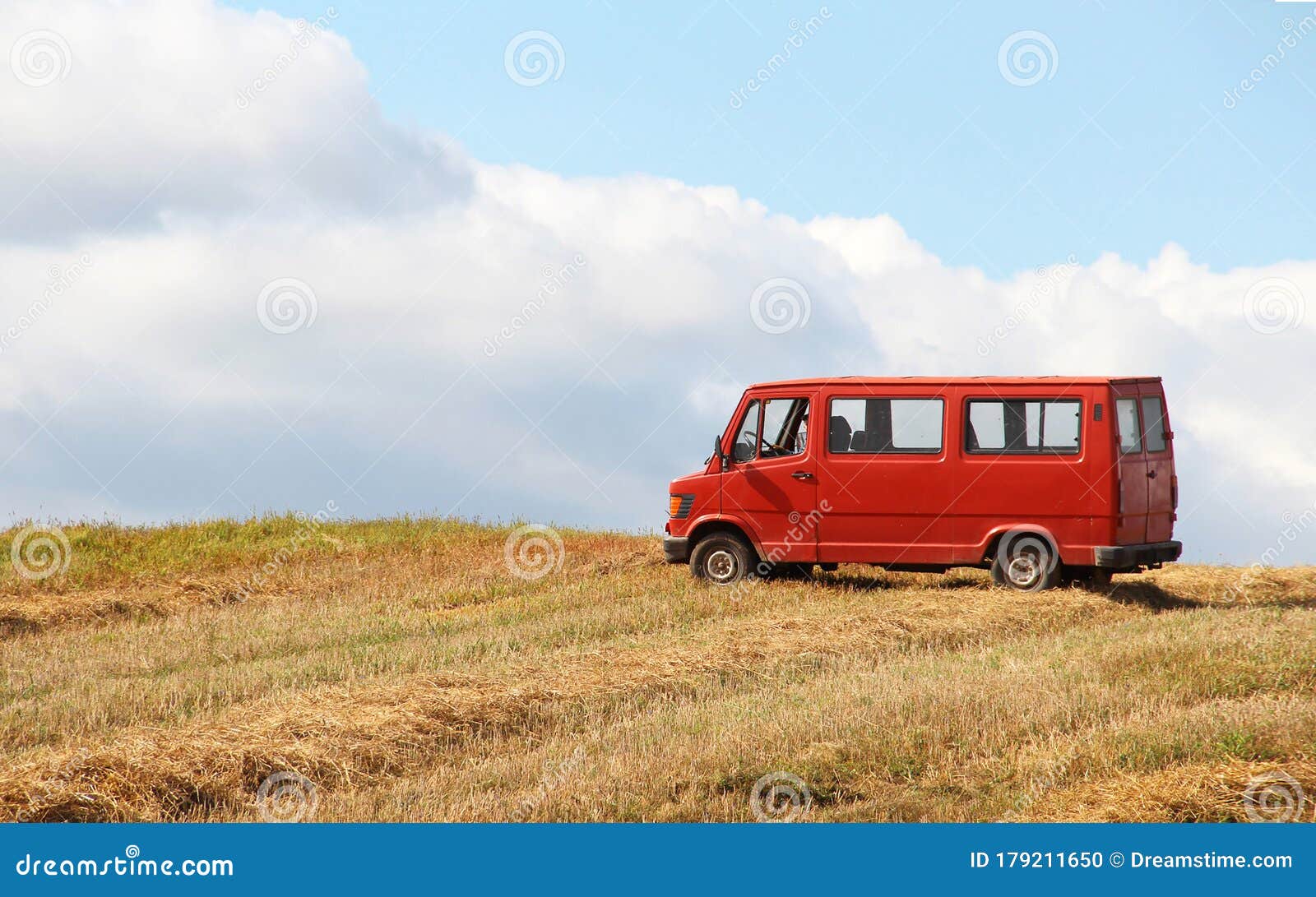 Old Red Bus Standing in the Middle of the Field Stock Photo - Image of ...