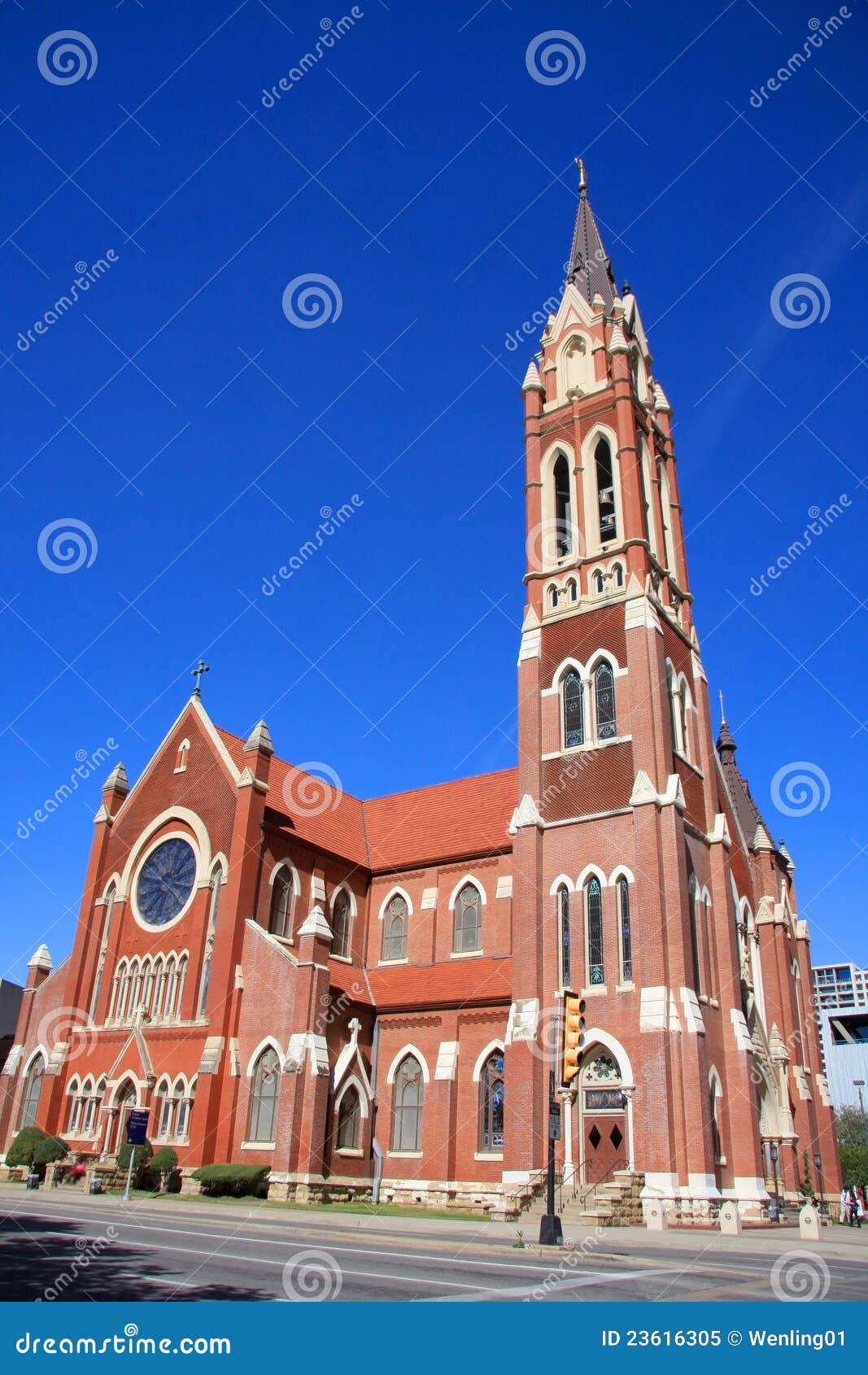 Old Red Church in Downtown of Dallas Stock Image - Image of blue ...