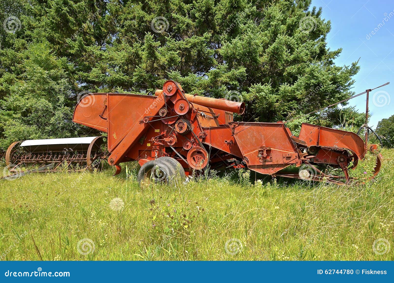 Old Red Combine Parked in the Grass Stock Photo - Image of wheat, rust ...