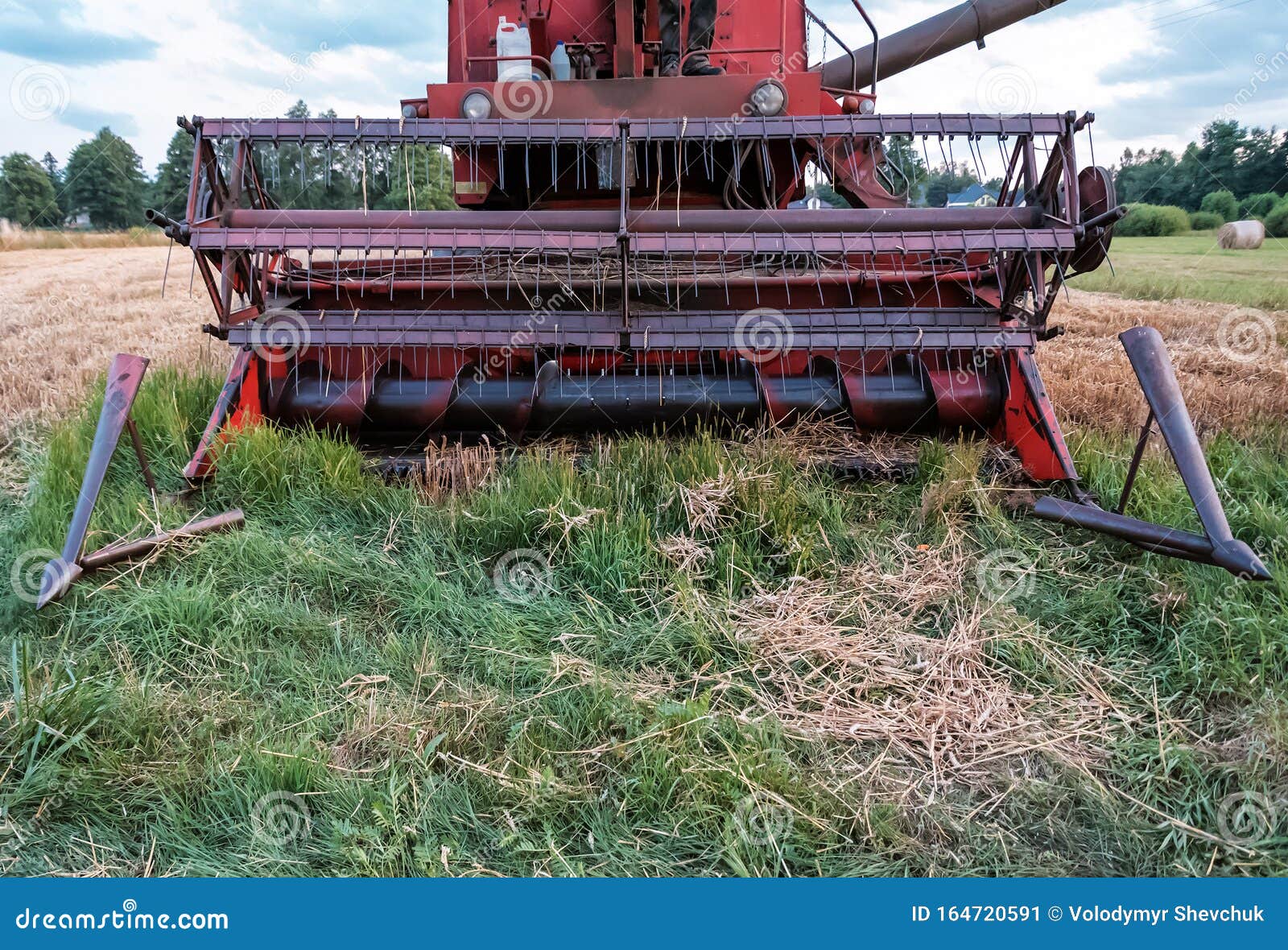 Old Red Combine Works in the Field Stock Image - Image of land, combine ...