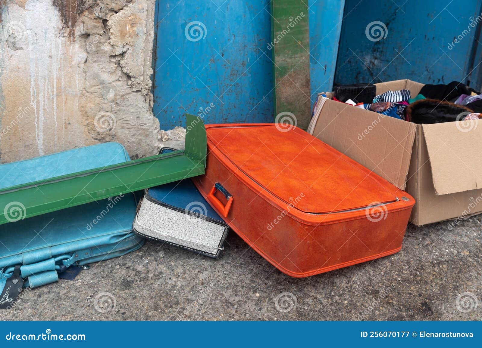 Old Red Discarded Suitcase in the Garbage Stock Image - Image of ...