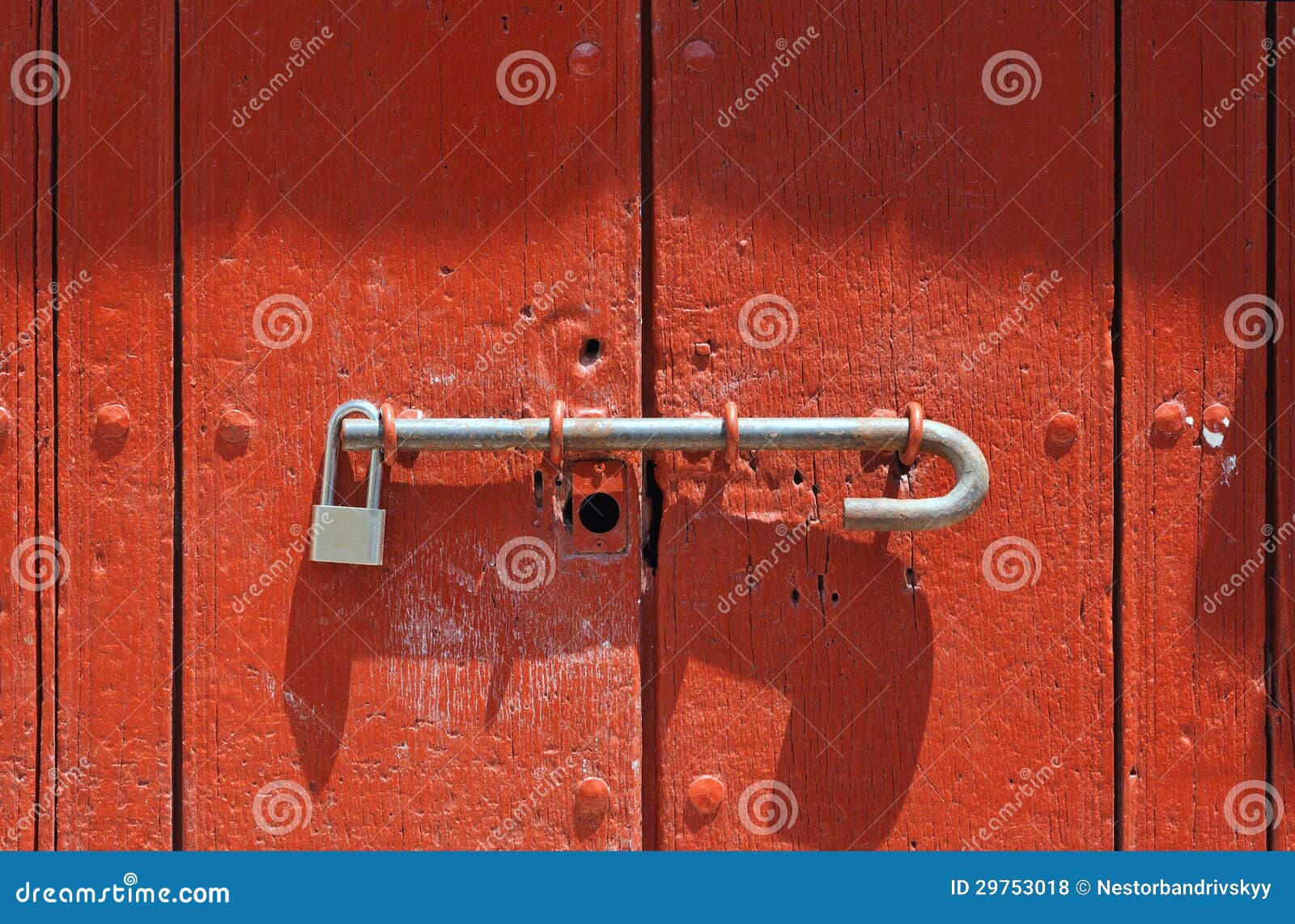 Red door with lock stock photo. Image of residence, front - 29753018