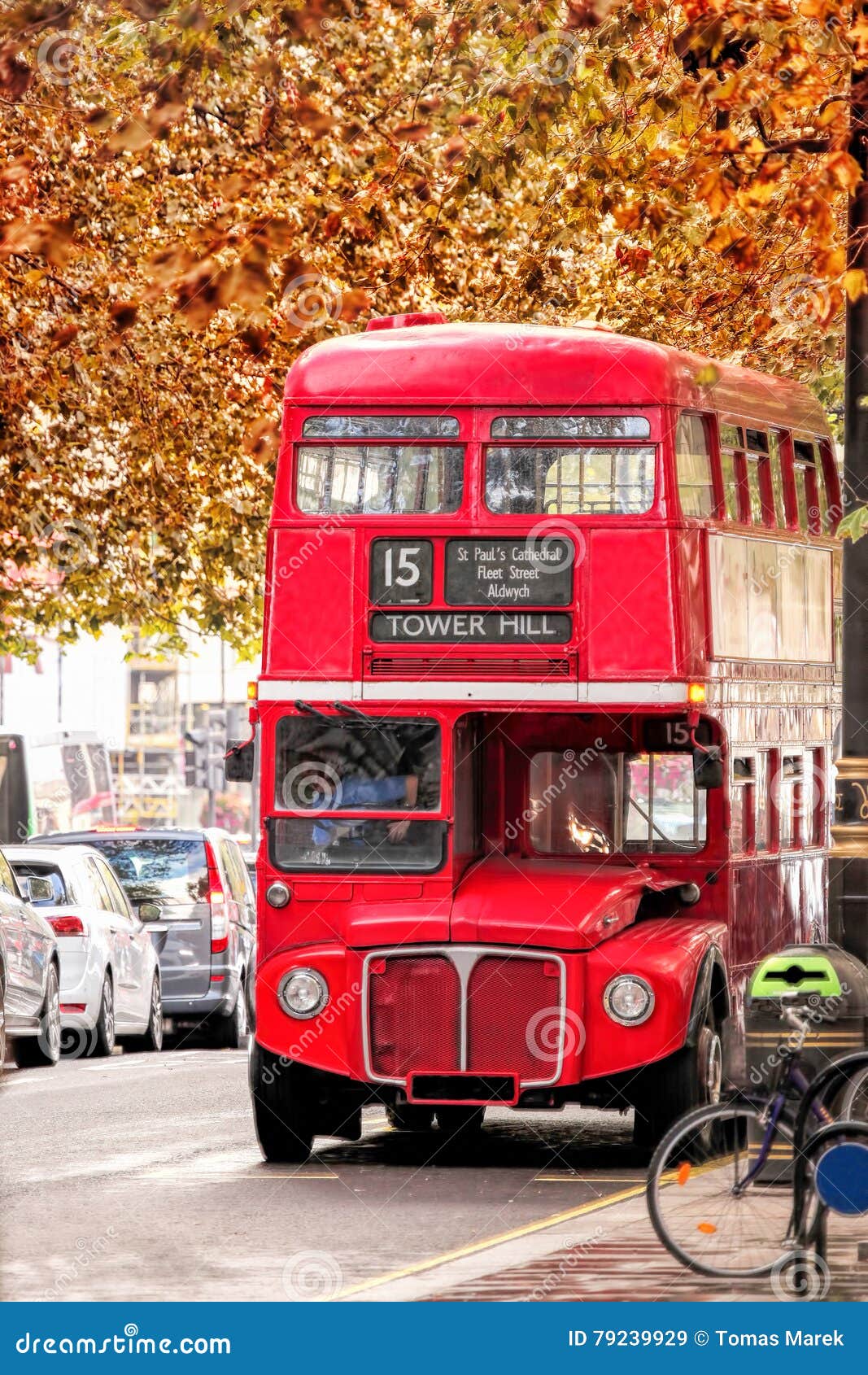 Old Red Double Decker Bus in London, UK Stock Image - Image of fall ...