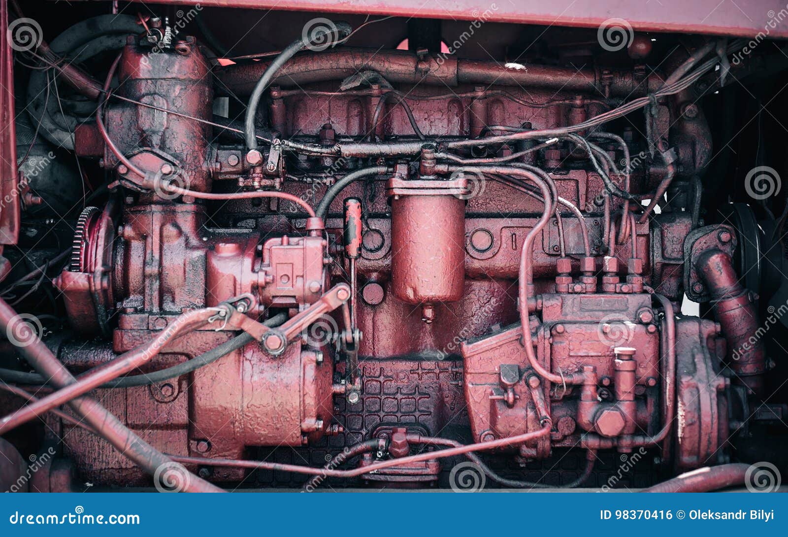 Old Red Engine with Lots of Parts Stock Photo - Image of handle, auto ...