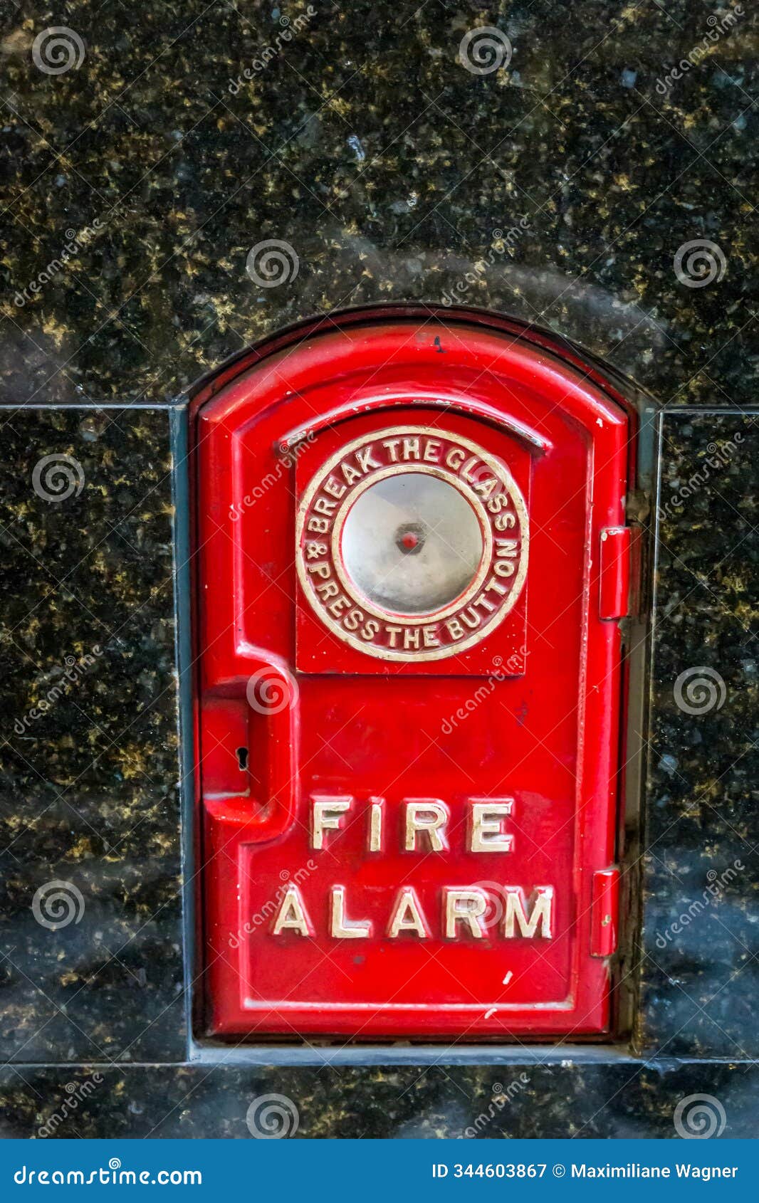 Old Red Fire Alarm Box Mounted on a Granite Wall with Instructions for ...