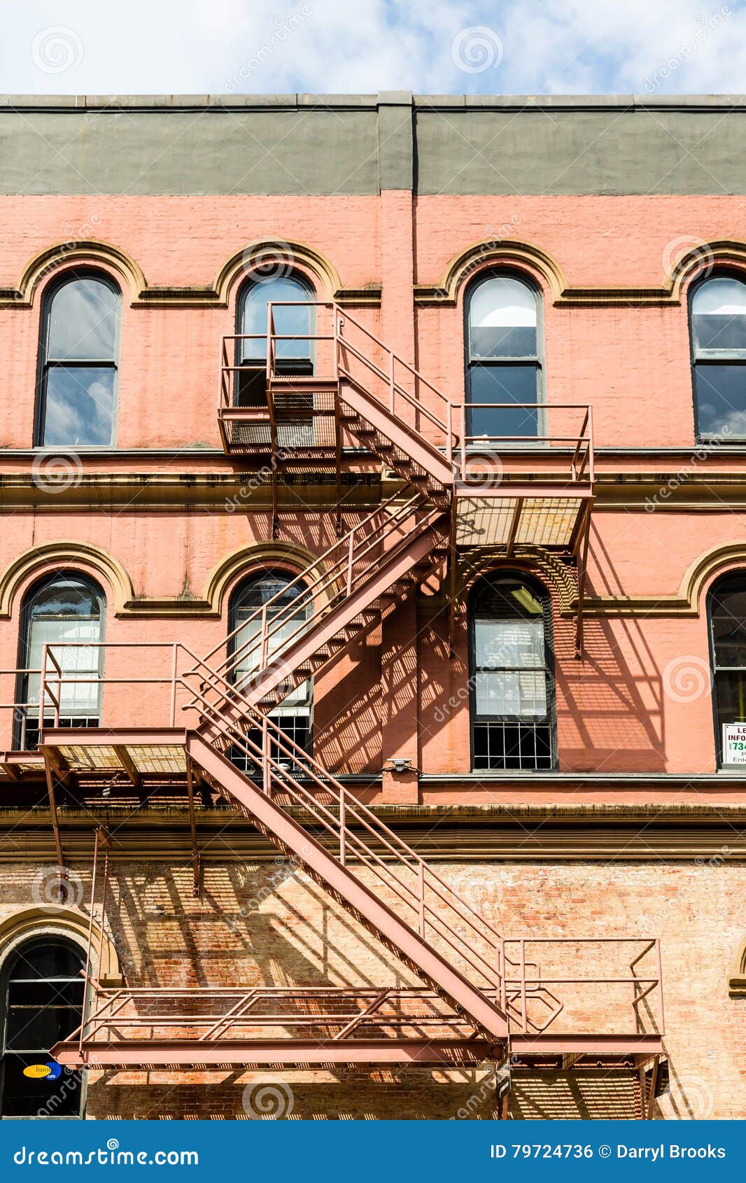 Old Red Fire Escape stock photo. Image of structure, steps - 79724736