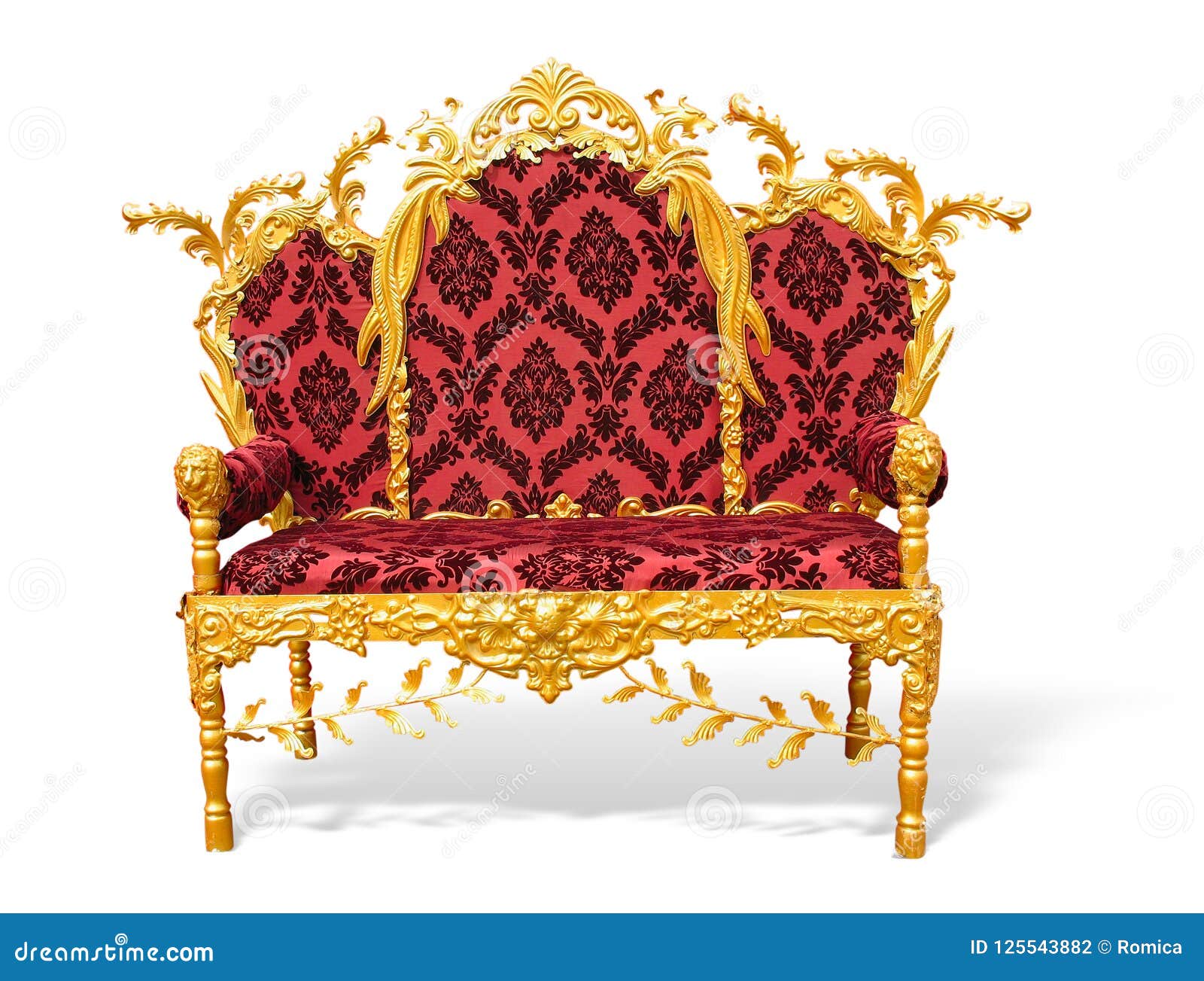 Old Red Golden King Throne Isolated Over White Background. Stock Photo ...